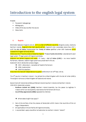 Introduction to English Law 1st lecture - Introduction to English Law ...