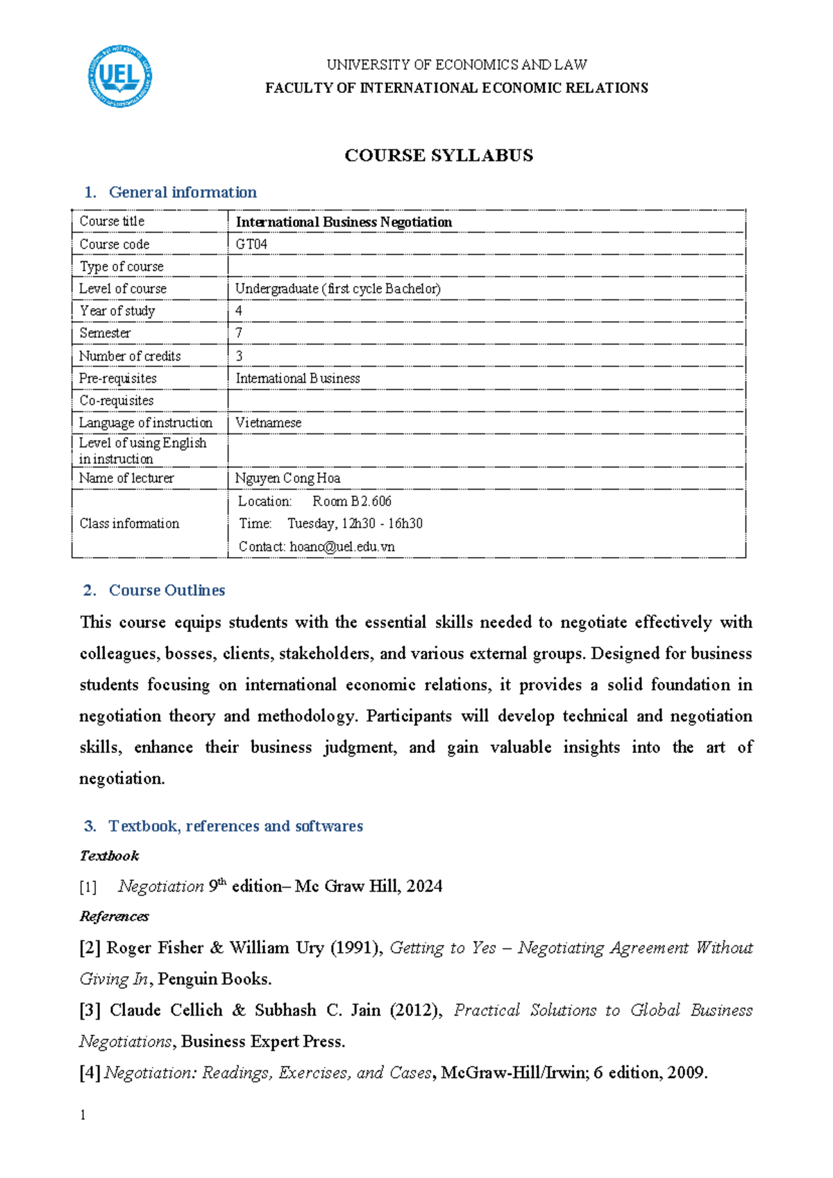 2024 International Business Negotiation Course Syllabus - FACULTY OF ...