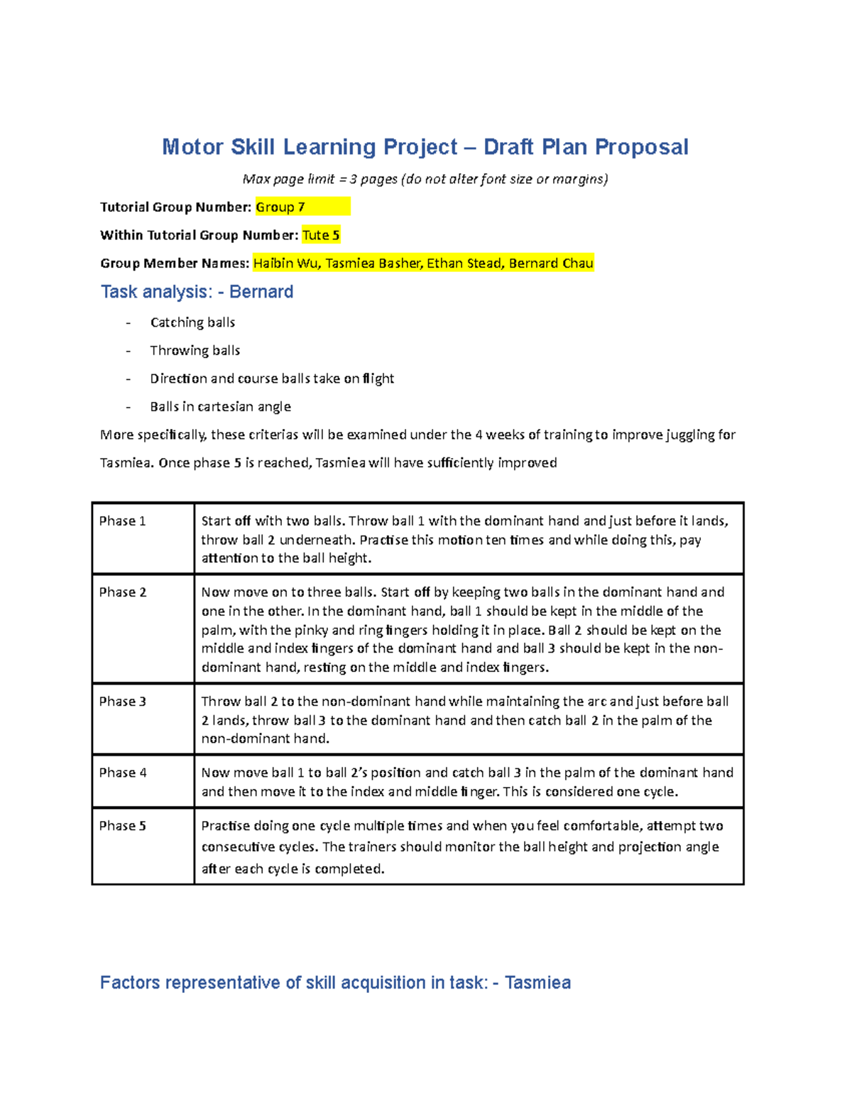 Motor Skill Learning Project Draft Plan Proposal T5G7 SB - Motor Skill ...