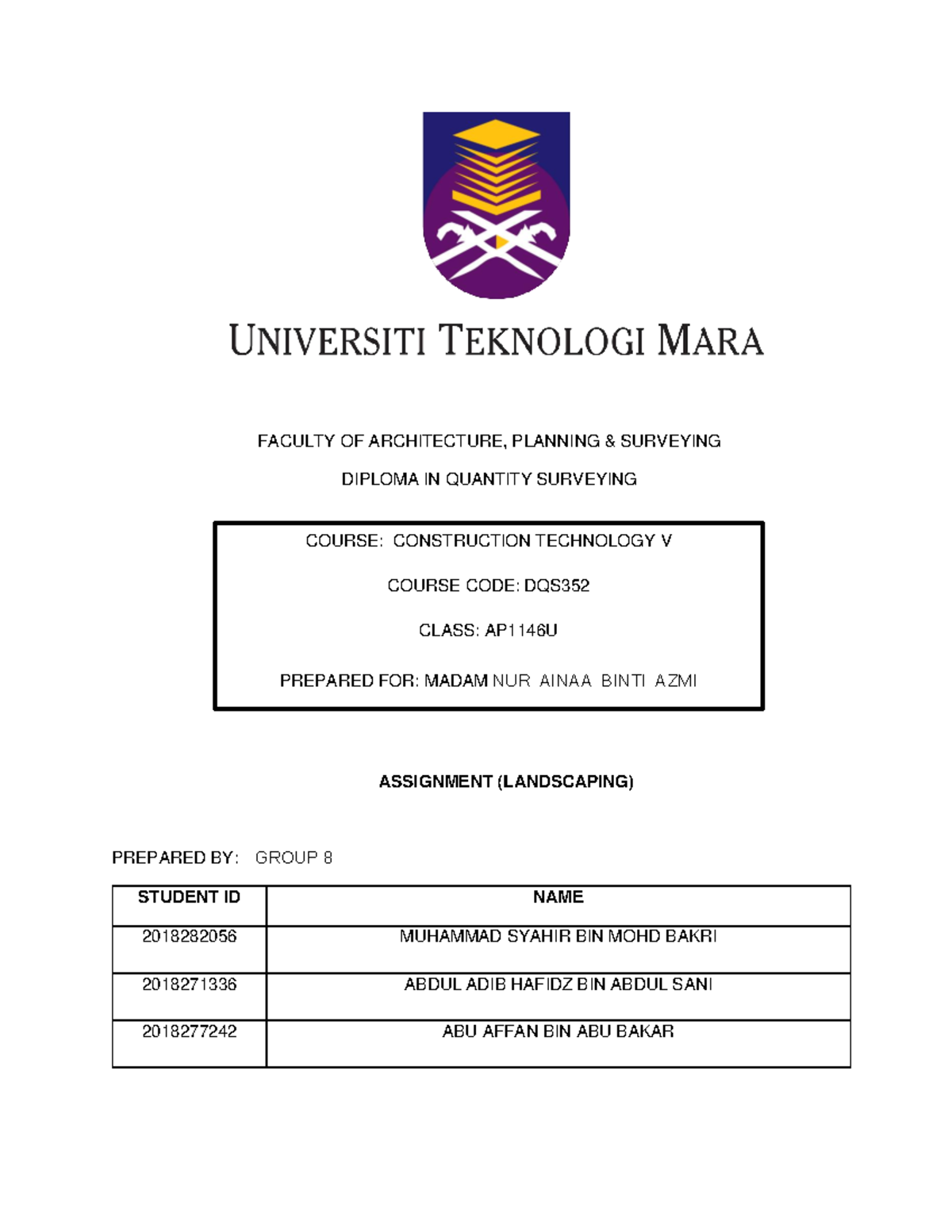 Report Landscaping (soft & hard landscape) - Quantity Surveying - UiTM ...