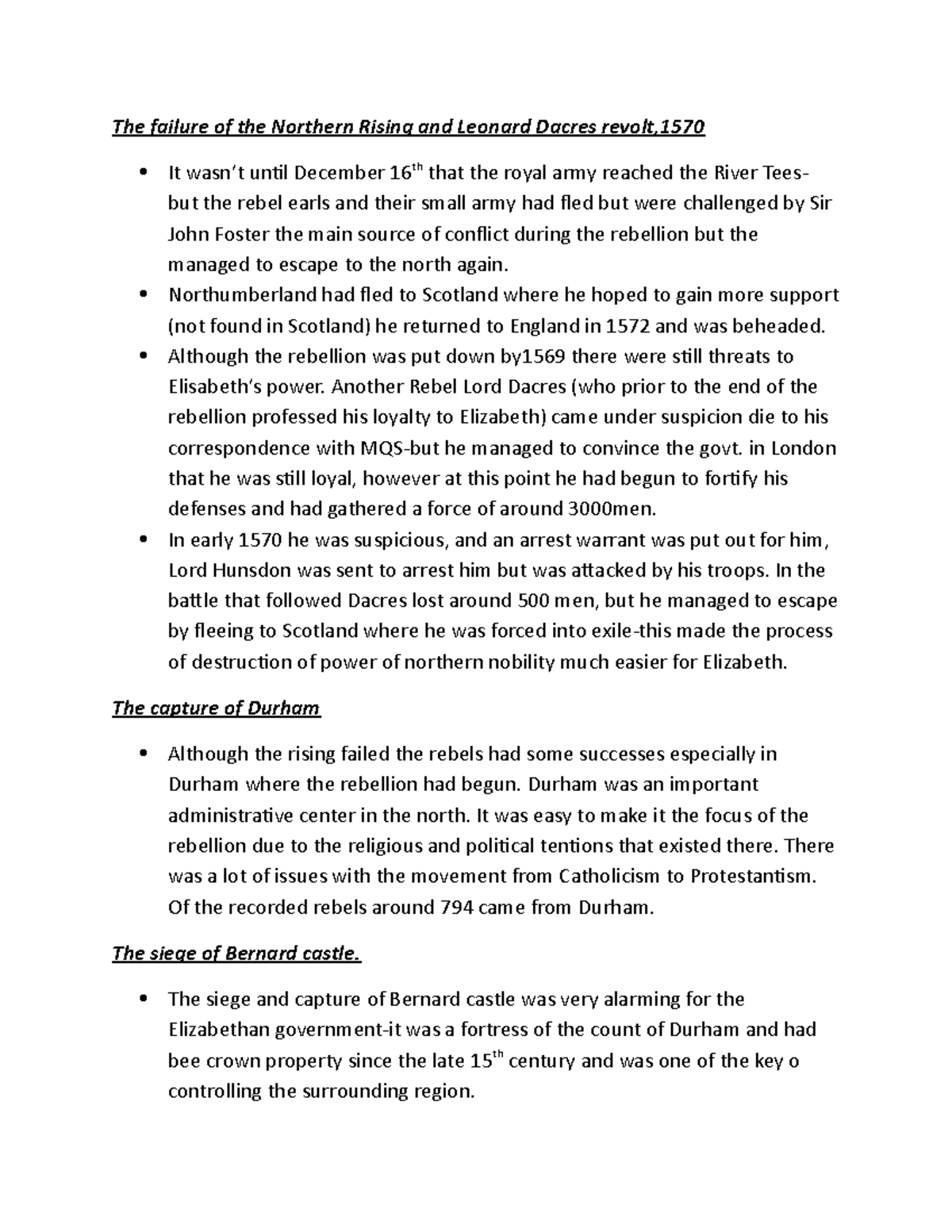 Northern rising and leonard decres revolt-notes - The failure of the ...