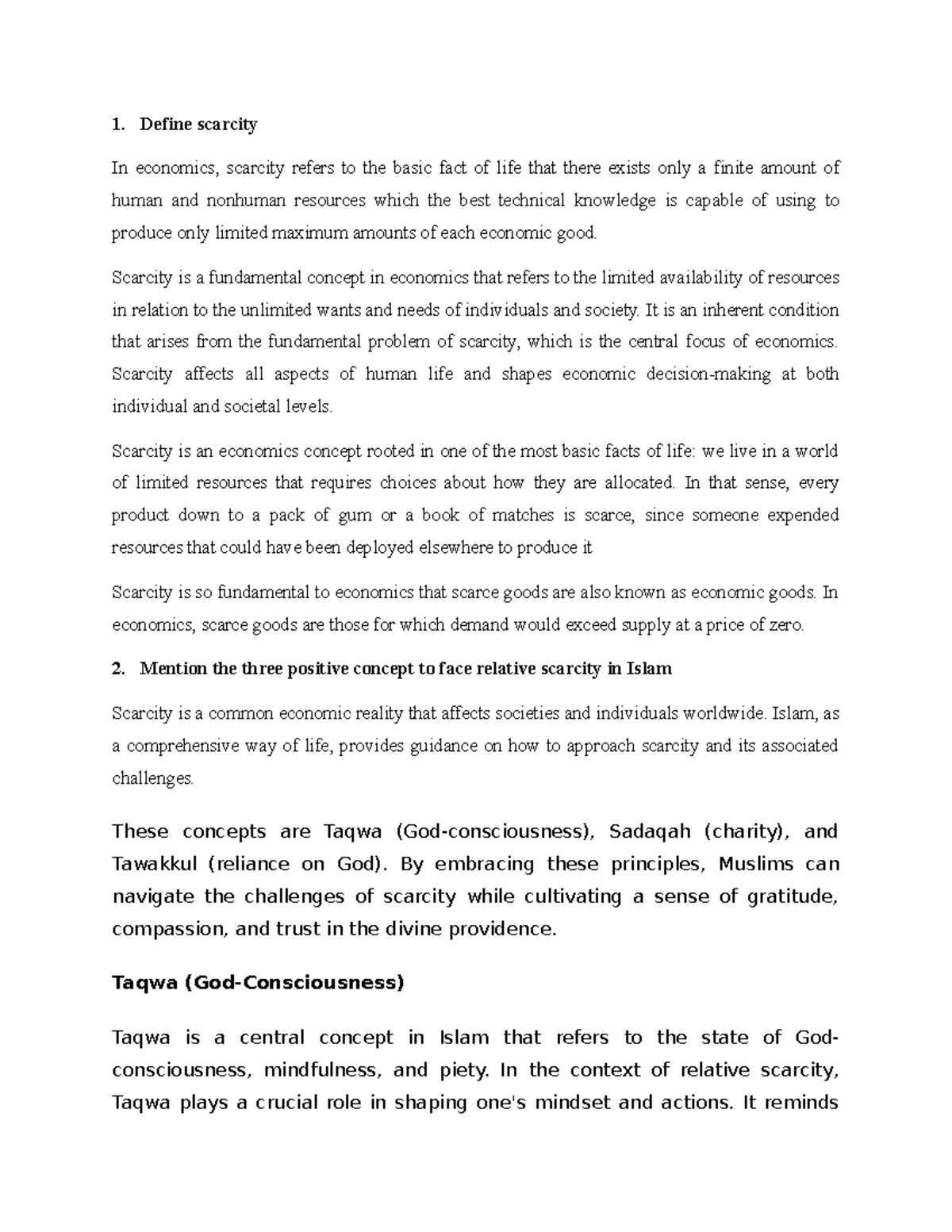 Define scarcity - for reading - Information technology - IUIU - Studocu