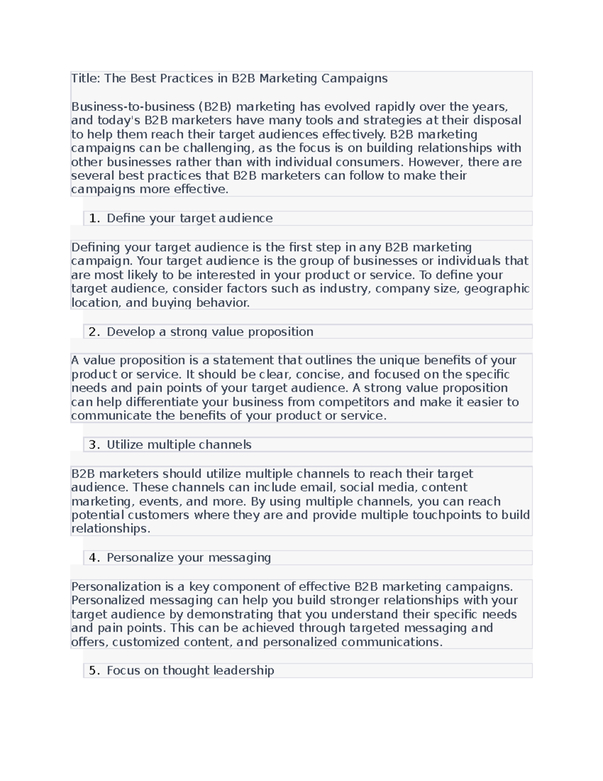 The Best Practices in B2B Marketing Campaigns - Title: The Best ...