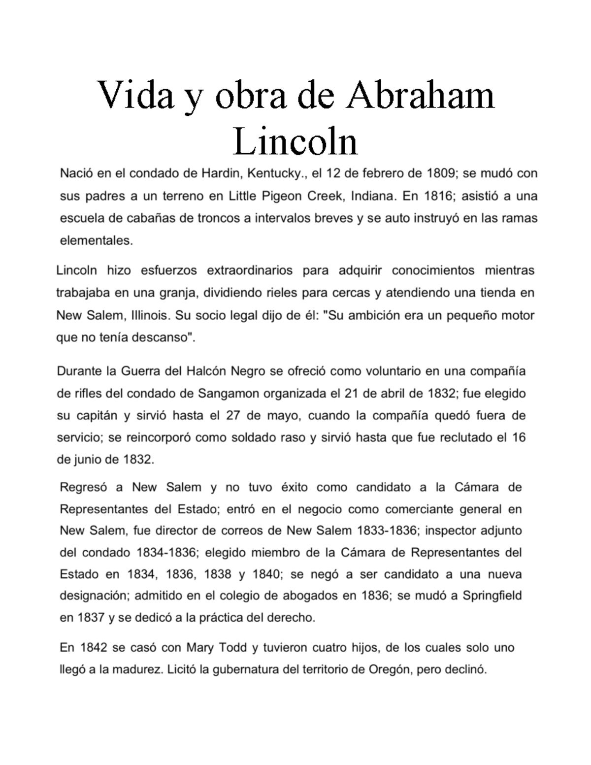 Vida y obra de Abraham Lincoln - Humanidades I - Studocu