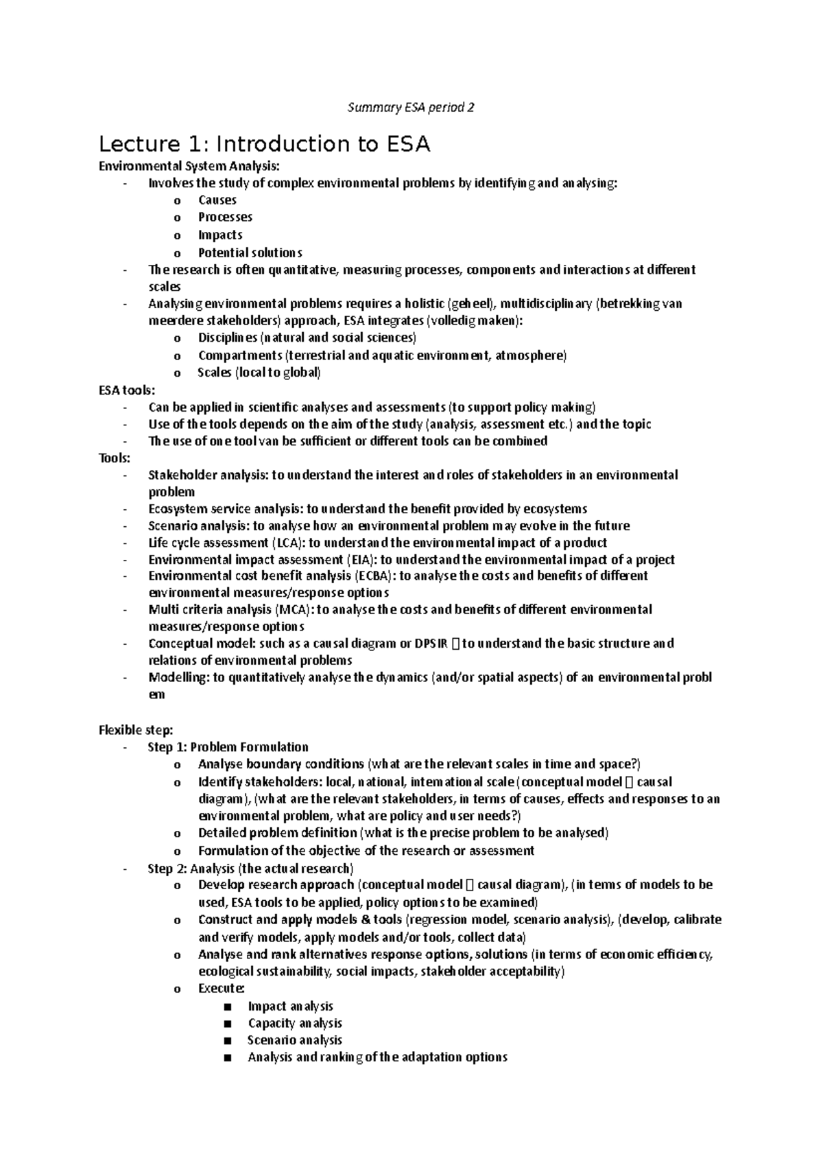 Summary and Literature ESA period 2-1 - Summary ESA period 2 Lecture 1 ...