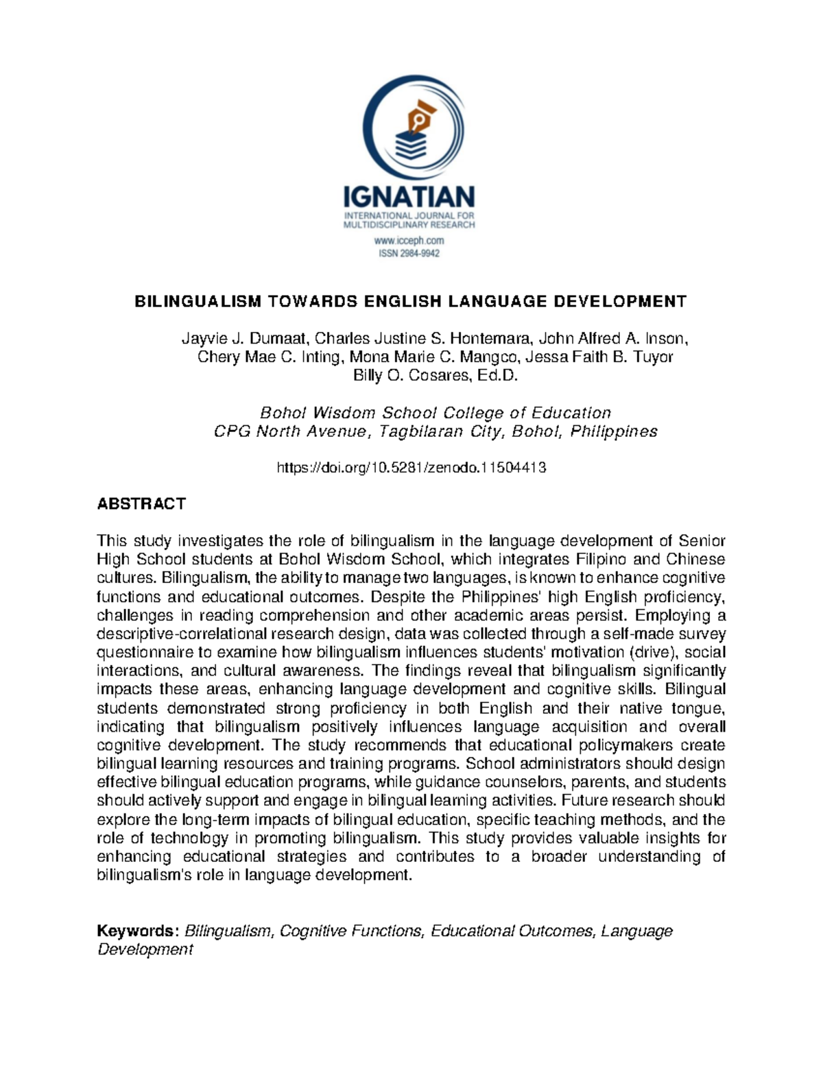 Bilingualism towards english language development - BILINGUALISM ...