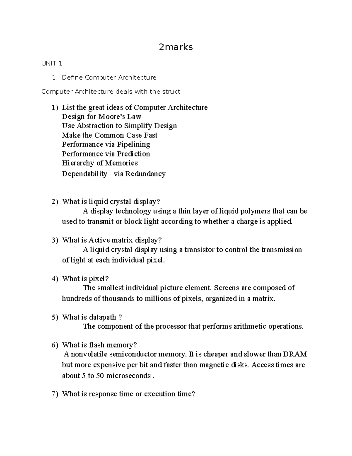 238816663 Computer Architecture Notes - 2marks UNIT 1 Deine Computer ...