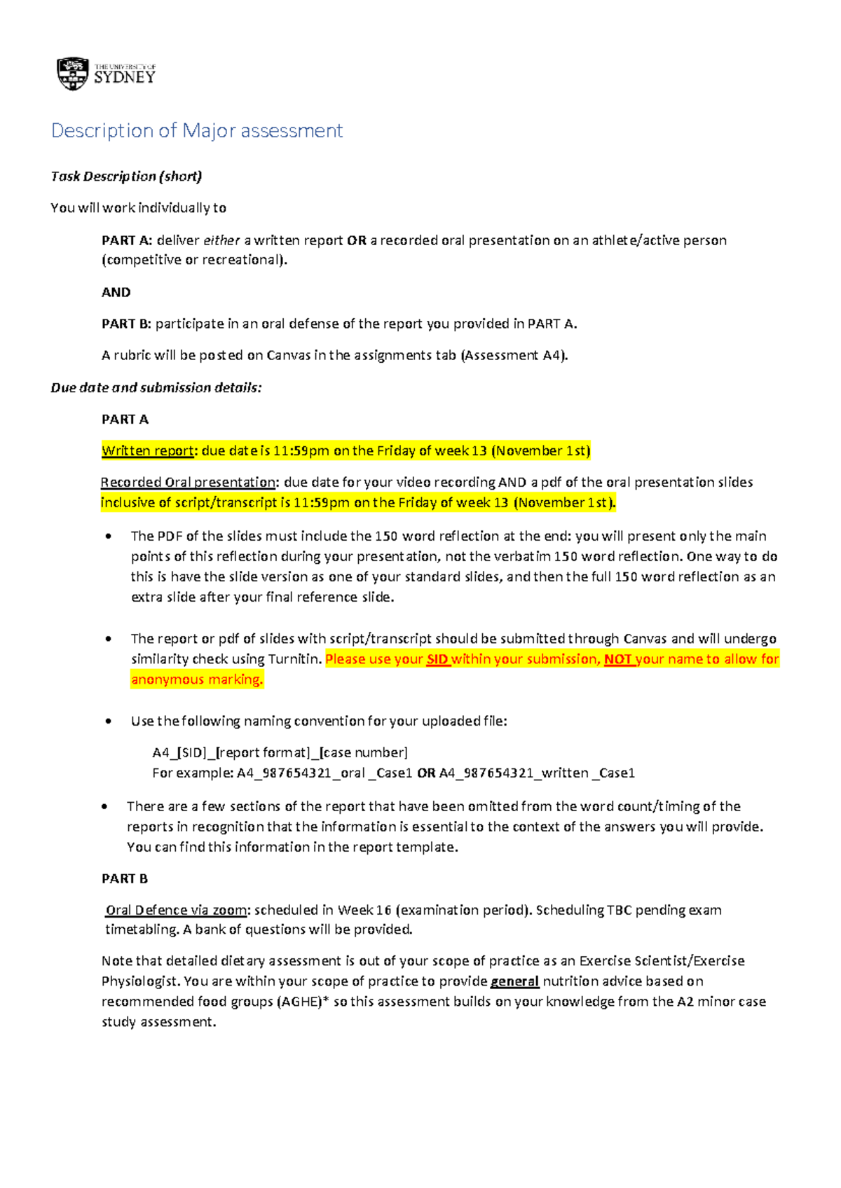EXSS3071 Major Case Study Assessment Instructions 2024 S2-3 ...