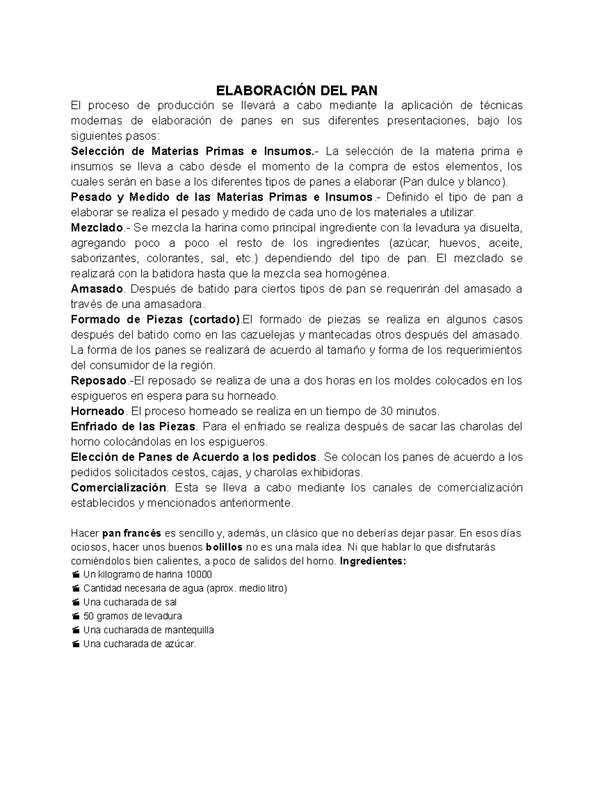 Elaboración DEL PAN - ELABORACIÓN DEL PAN El proceso de producción se ...