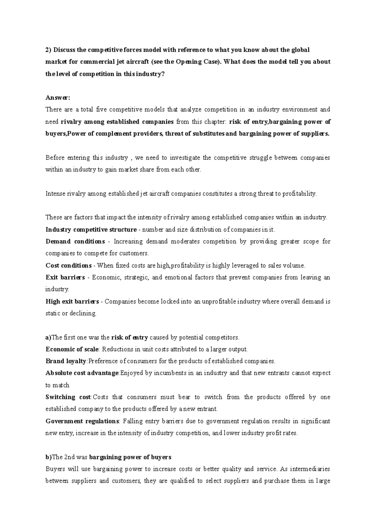 SPM T3 task 1Q2 - tutorial answers - 2) Discuss the competitive forces ...