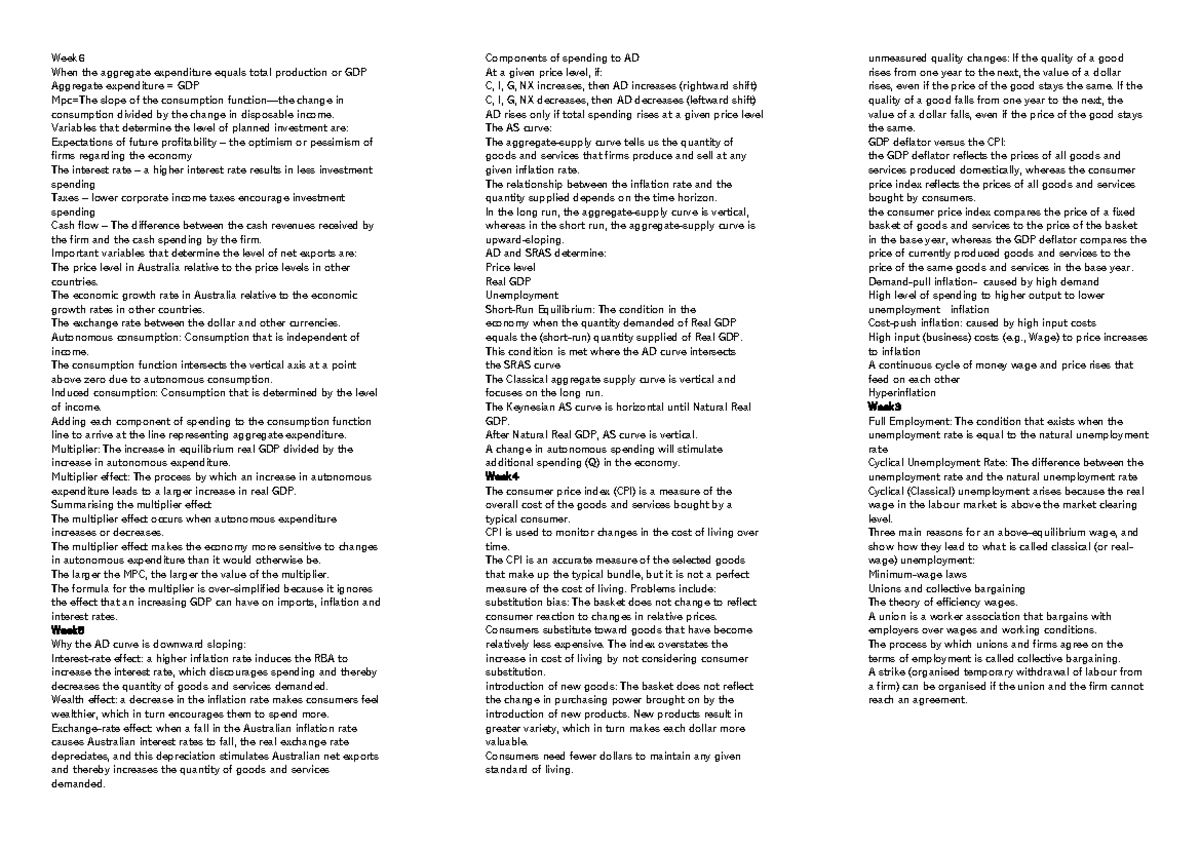 Econ 1002 - Week When the aggregate expenditure equals total production or GDP Aggregate ...