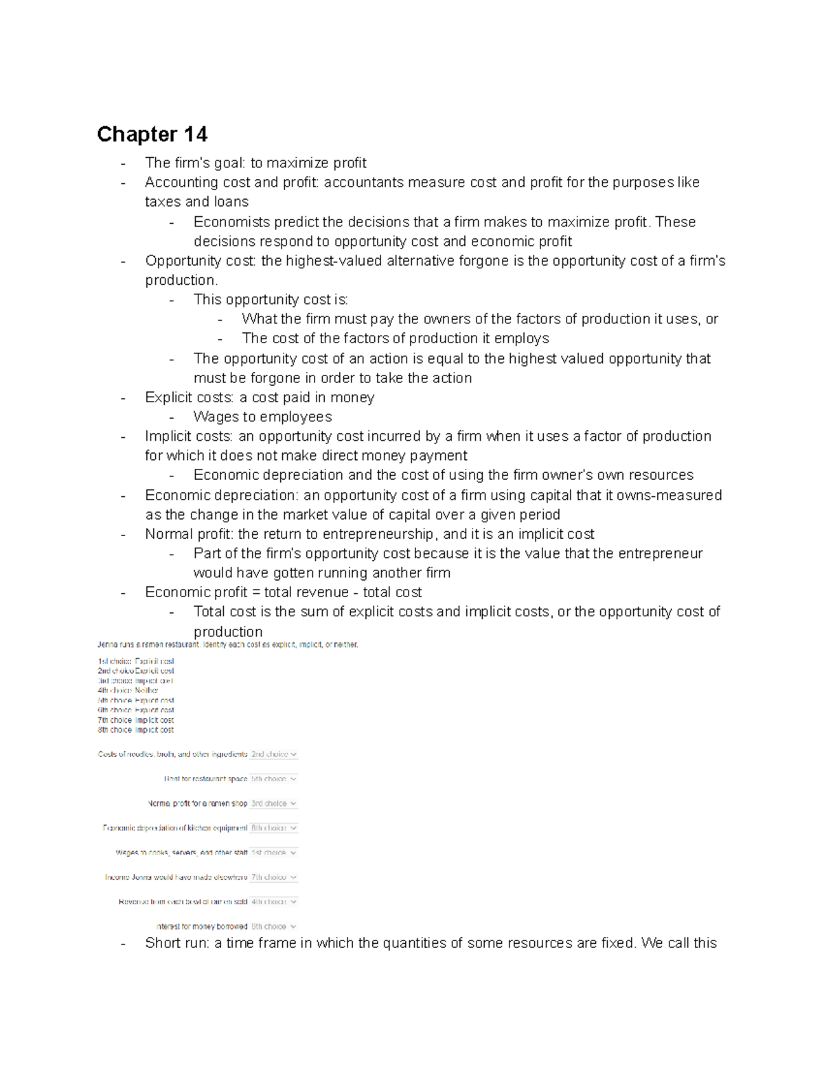 ECON 101 Module 3 Notes - Chapter 14 The firm’s goal: to maximize ...