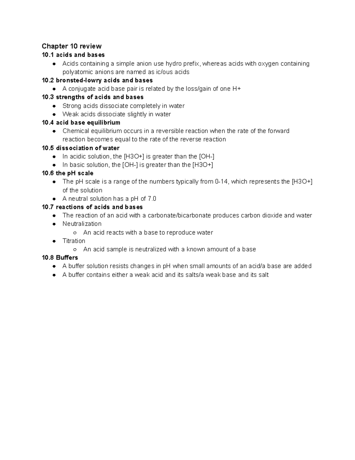 Chem136 textbook ch10 review - Chapter 10 review 10 acids and bases ...