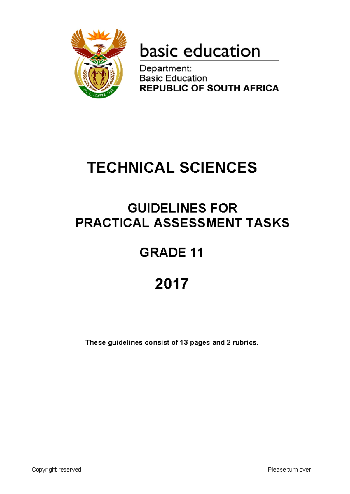 Technical Sciences PAT GR 11 2017 Eng - TECHNICAL SCIENCES GUIDELINES ...