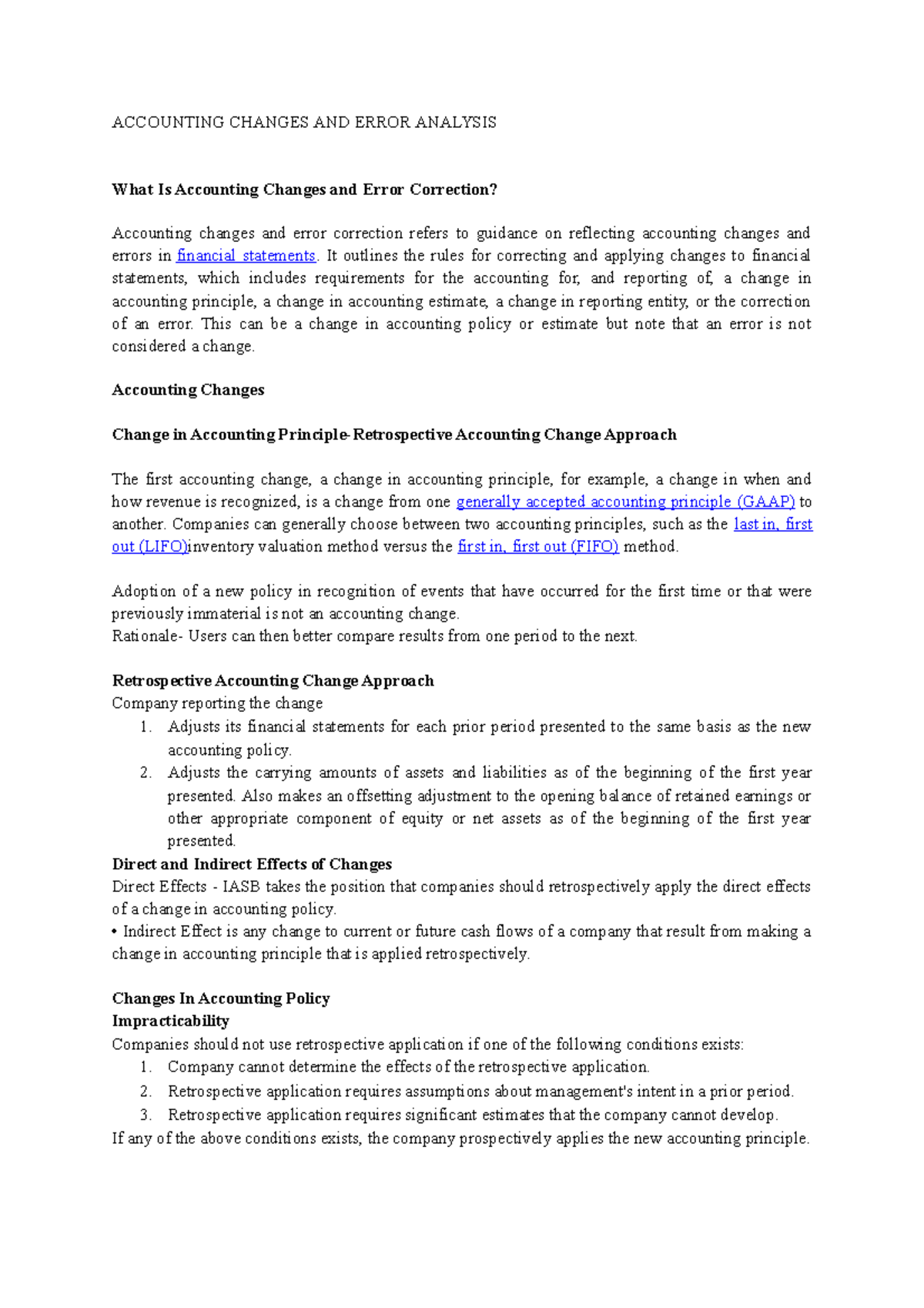 Accounting Changes and Error Analysis - ACCOUNTING CHANGES AND ERROR ...