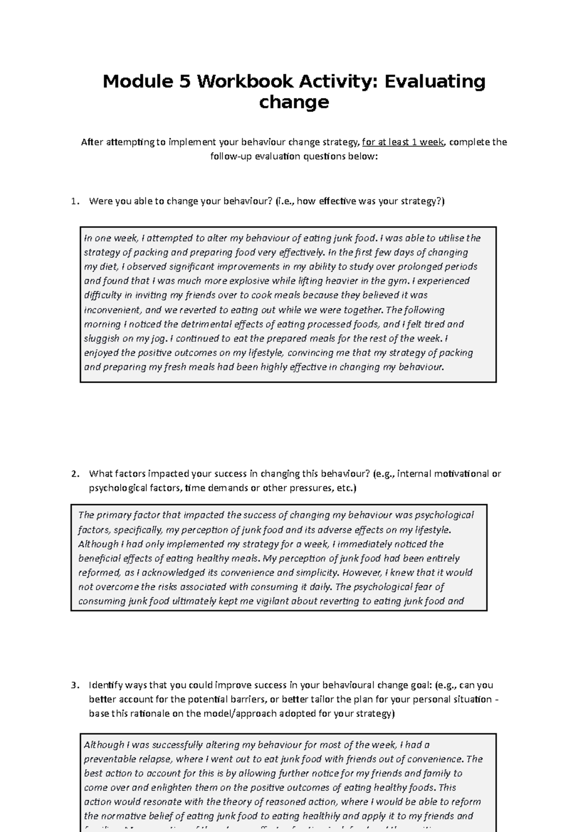 Module 5 - Module 5 Workbook Activity: Evaluating change After ...