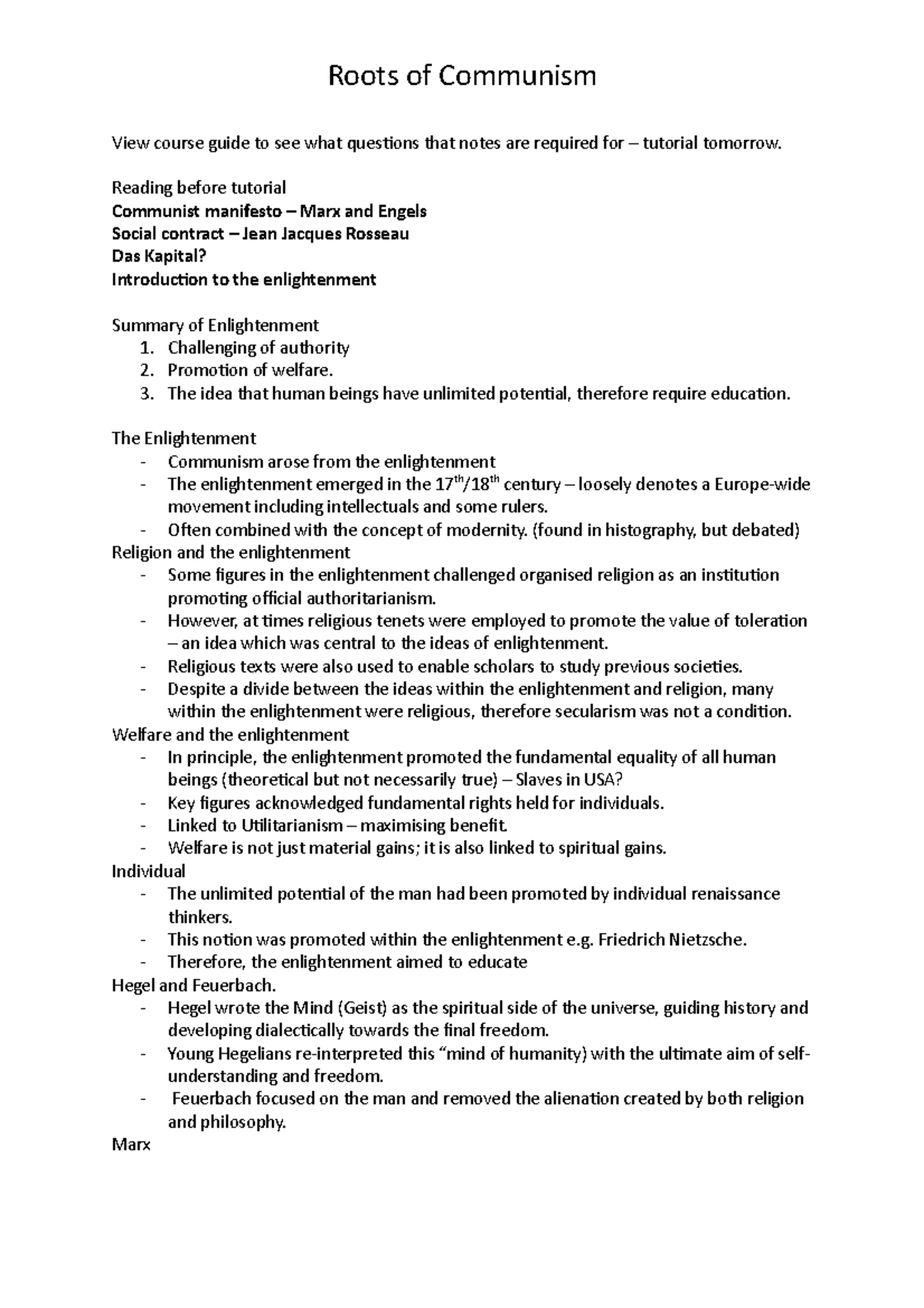 Roots of communism - Lecture notes 1 - Roots of Communism View course ...