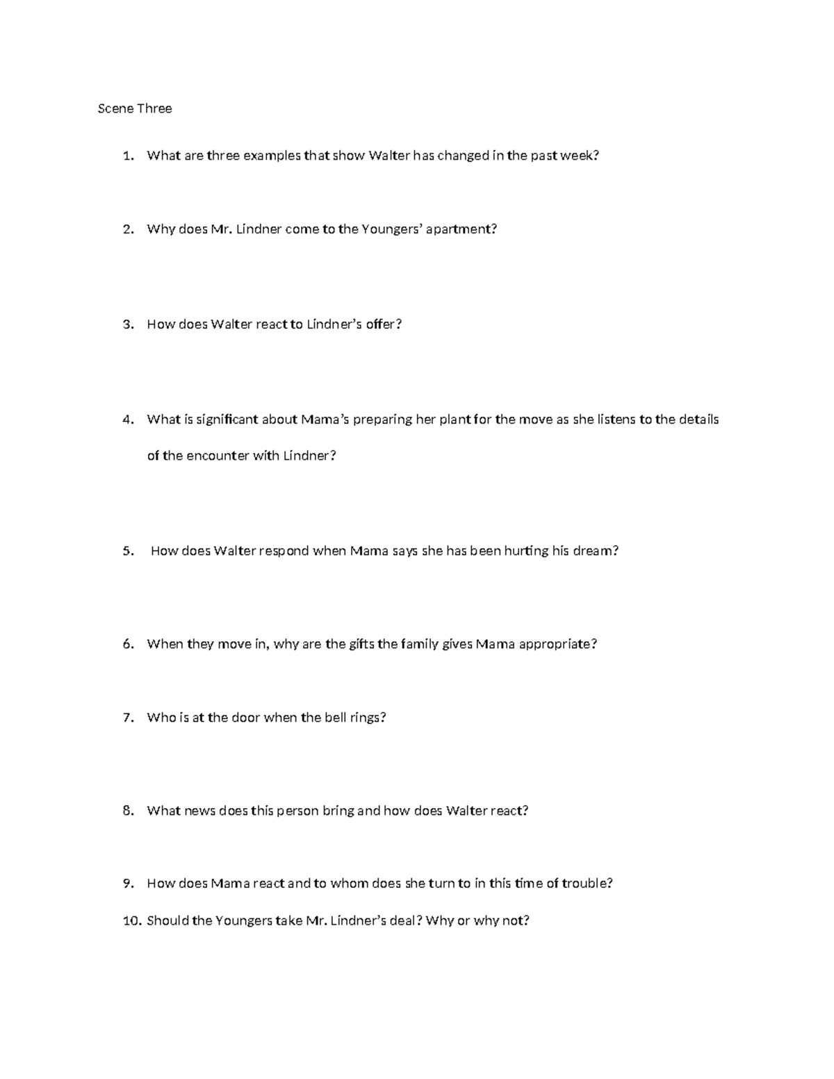 Act 2 Scene 3 Questions - Raisin in the Sun Act 2 Science 3 Question ...