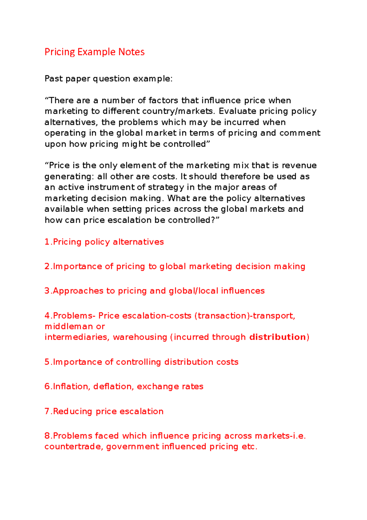 Pricing-Example-Notes - Pricing Example Notes Past paper question ...