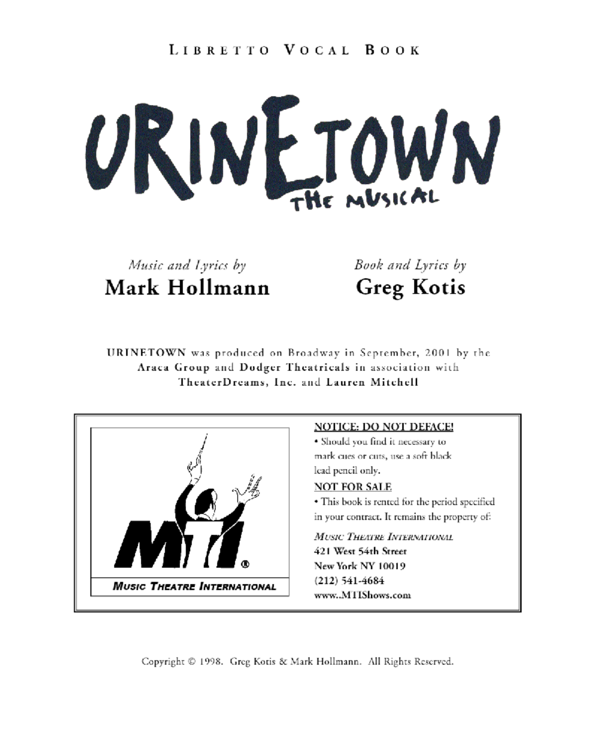 Urinetown - script - THEA 1043 - Studocu
