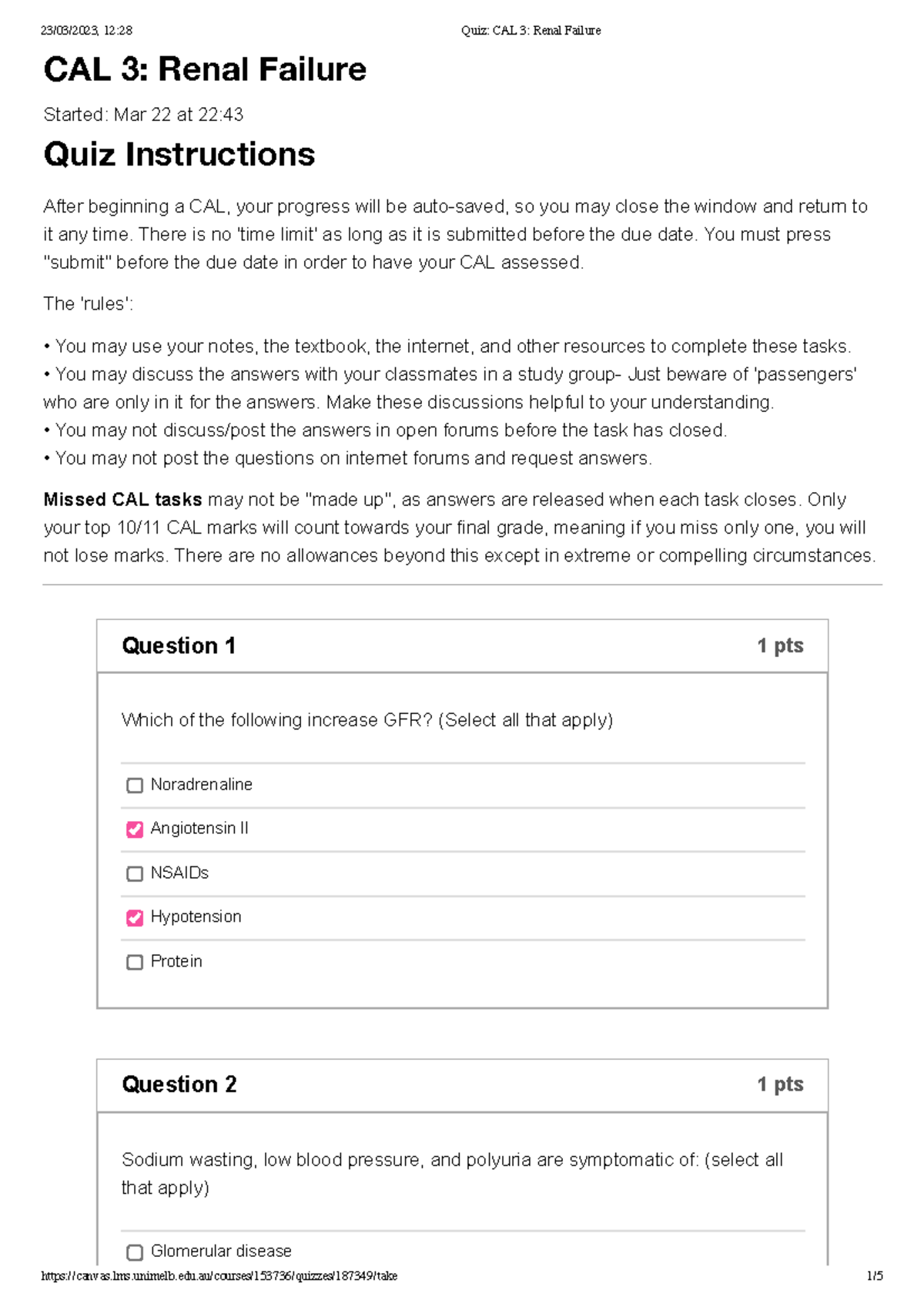 Quiz CAL 3 Renal Failure - CAL 3: Renal Failure Started: Mar 22 at 22 ...