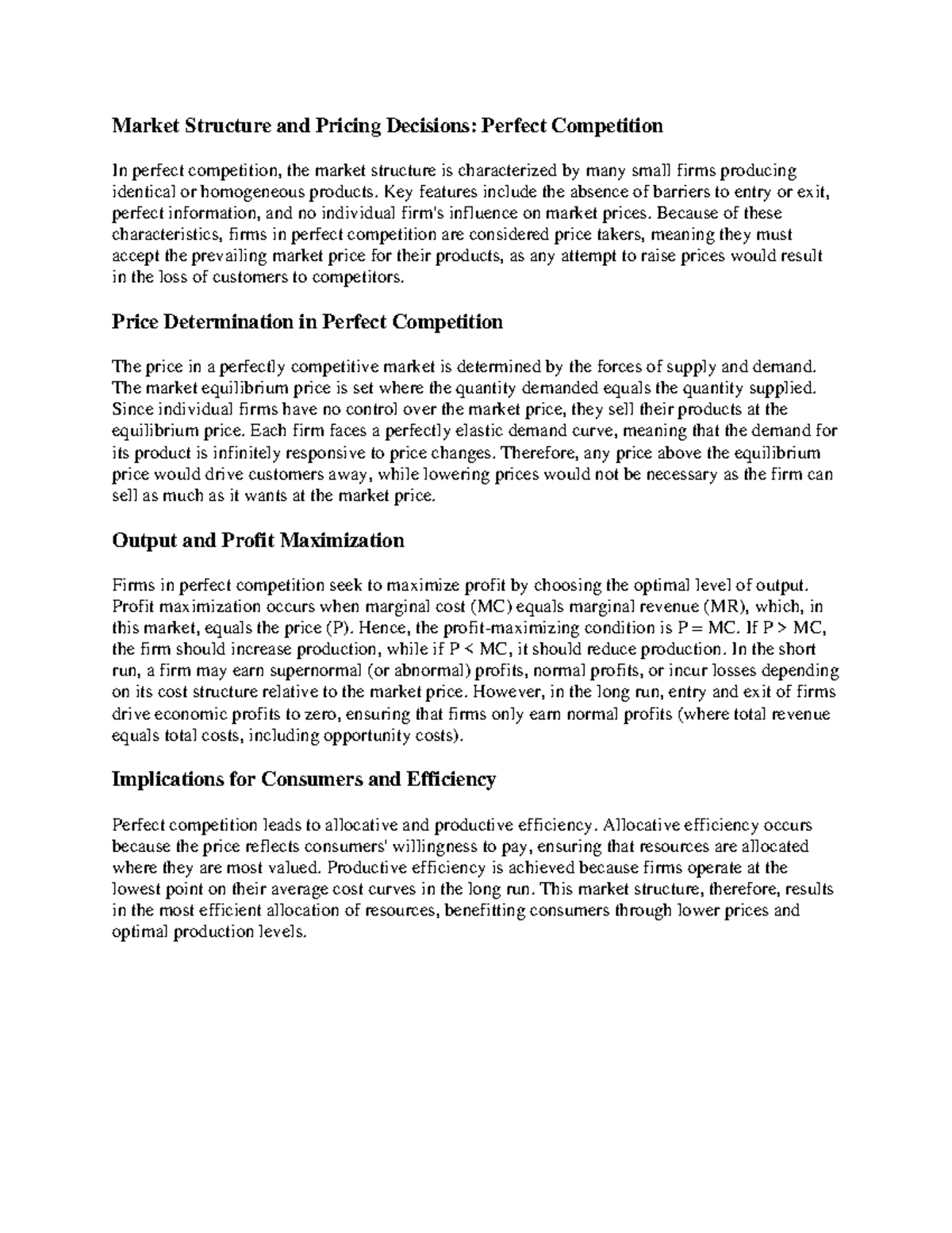 Market Structure and Pricing Decisions-Perfect Competition - Market ...