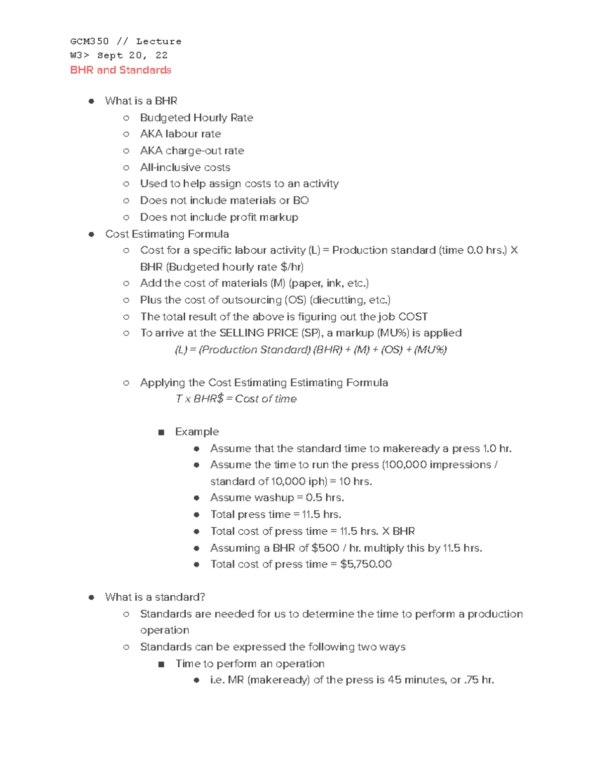 (3) BHR and Standards - GCM 350; Lecture 3 Professor Art Seto - GCM350 ...
