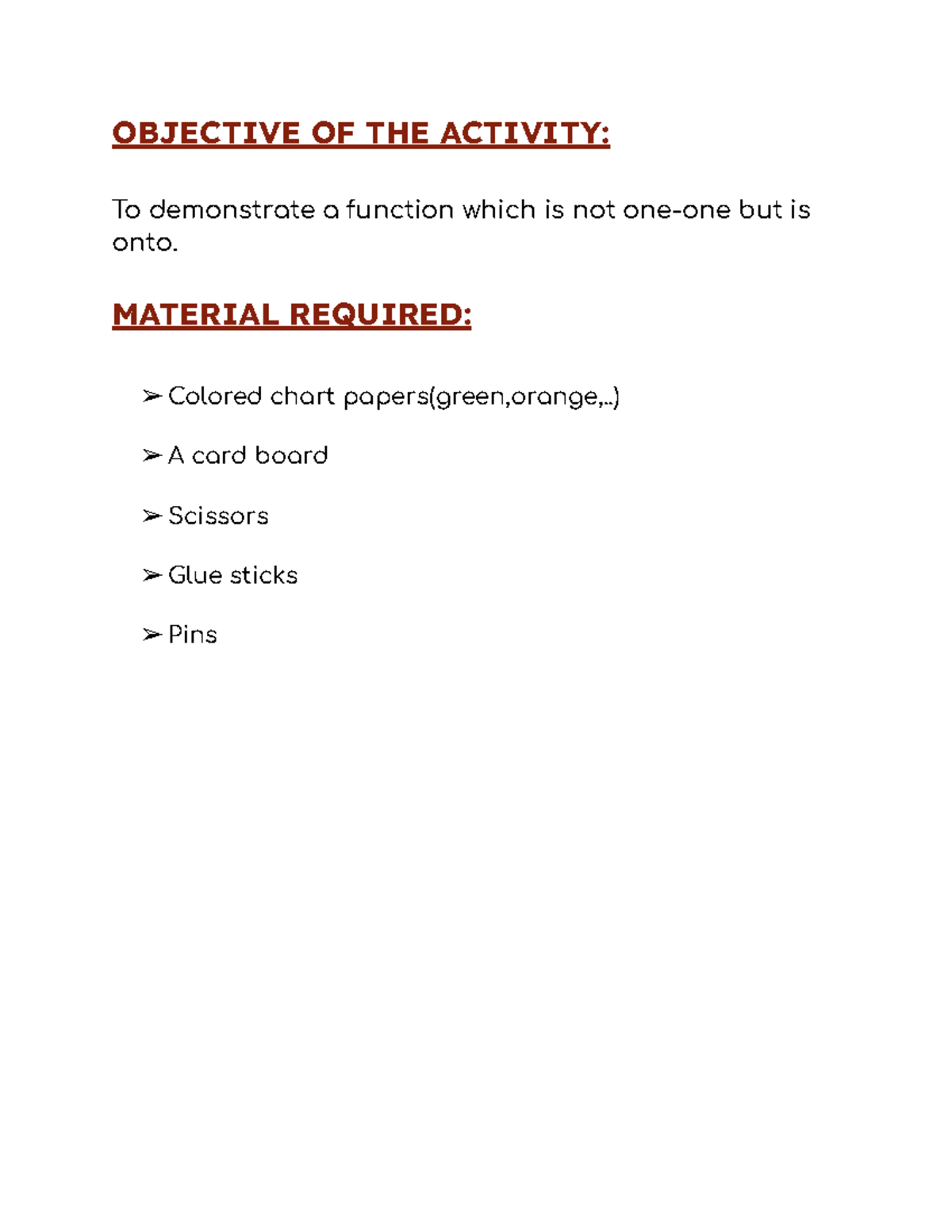 MATH Activity 1 - OBJECTIVE OF THE ACTIVITY: To demonstrate a function ...