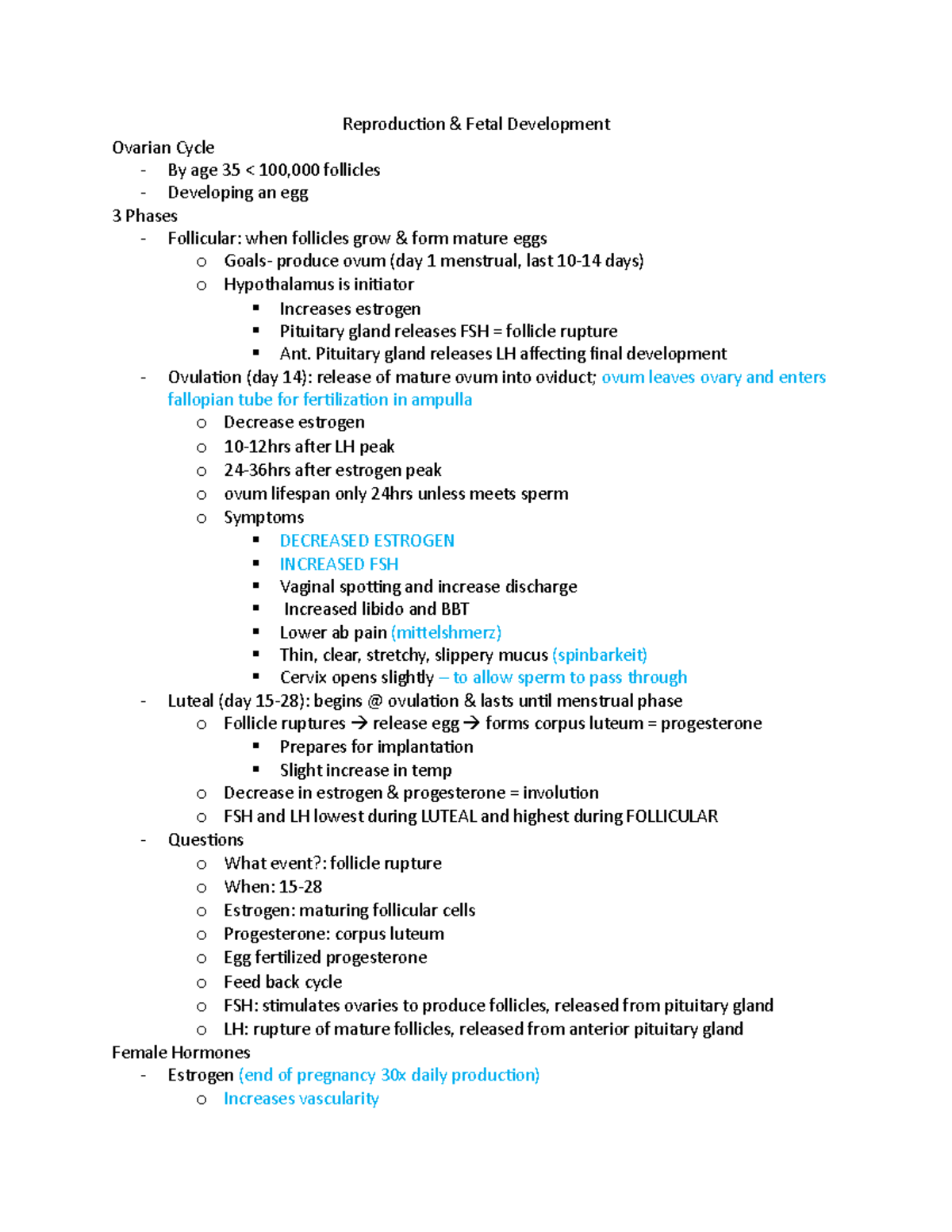 Reproduction and Fetal Development - Week 1 - Reproduction & Fetal ...