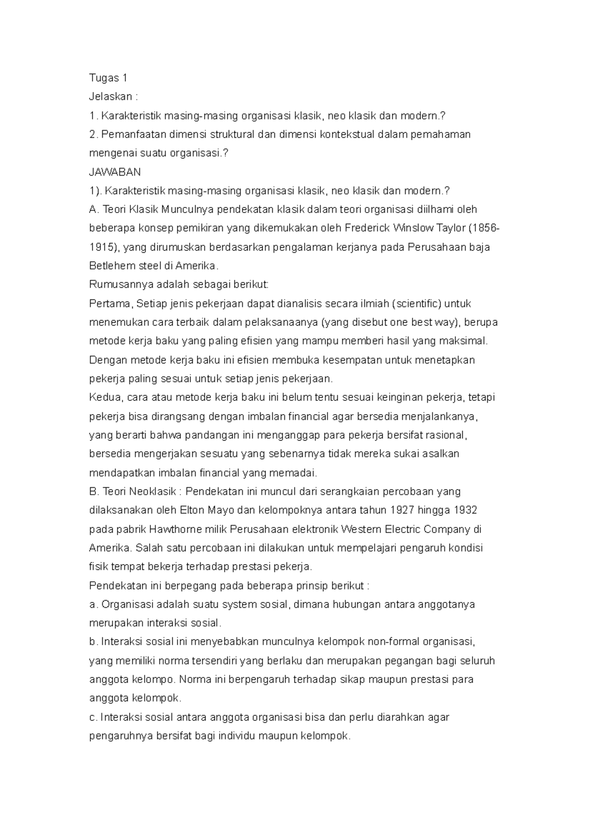 Tugas Organisasi - membantu mahasiswa memahami materi - Tugas 1 ...