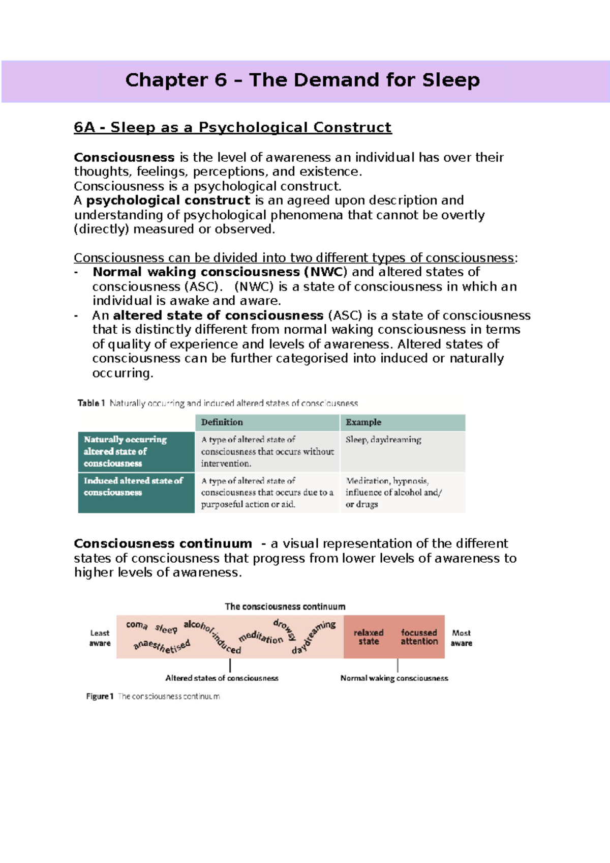 Psychology Unit 4 Notes - 6A - Sleep as a Psychological Construct ...