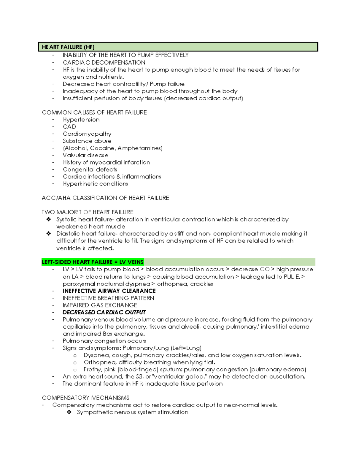 Heart Failure - HEART FAILURE (HF) - INABILITY OF THE HEART TO PUMP ...