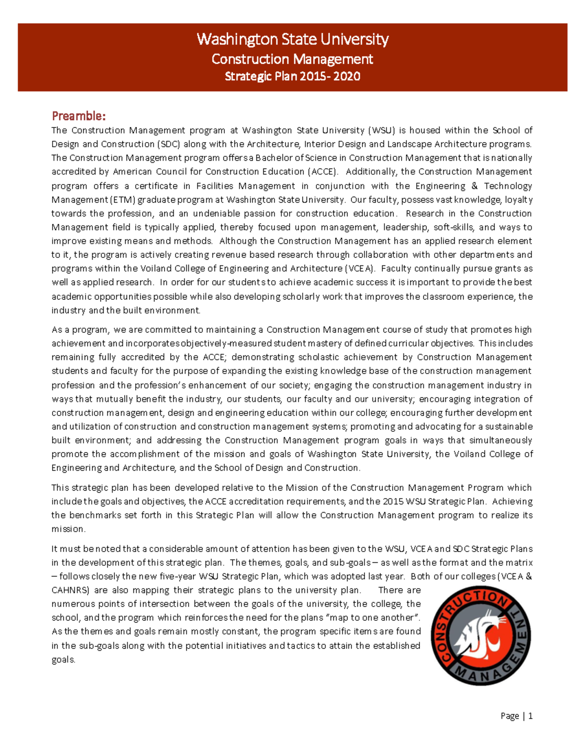 Construction management strategic plan - Washington State University ...