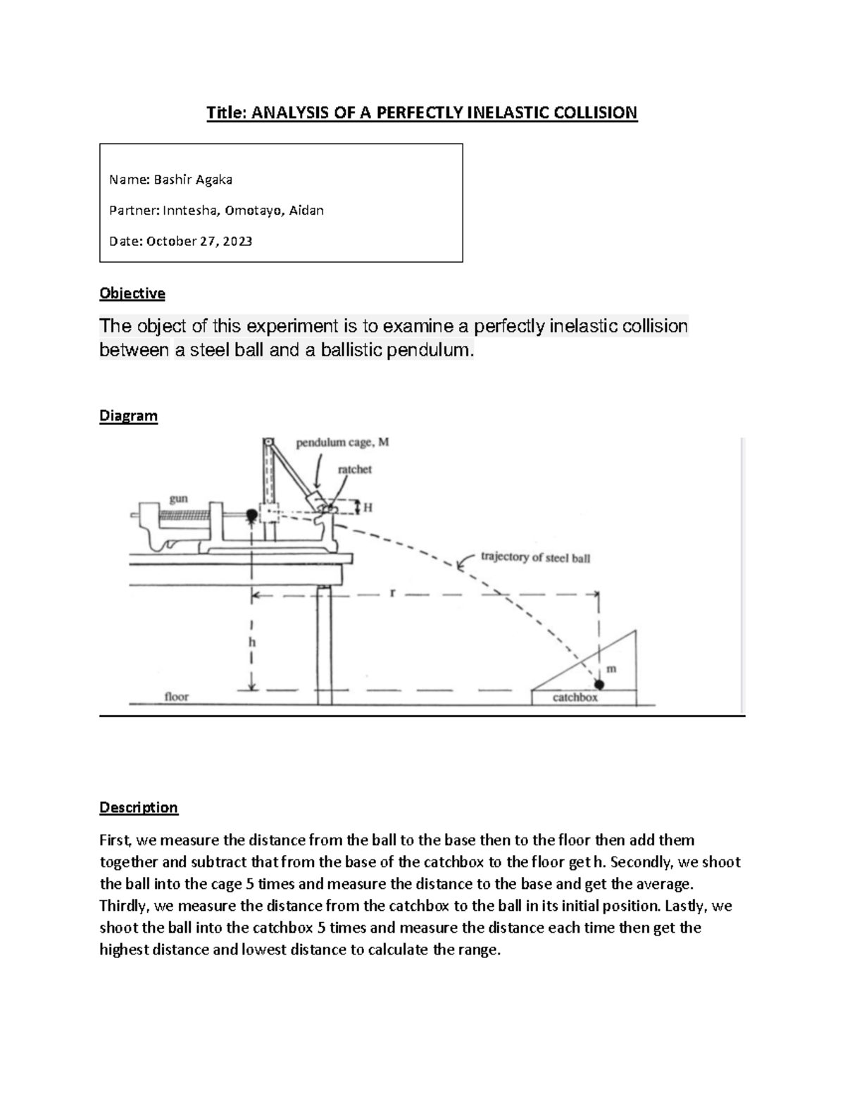 P115 M36 Lab Report - Title: ANALYSIS OF A PERFECTLY INELASTIC ...