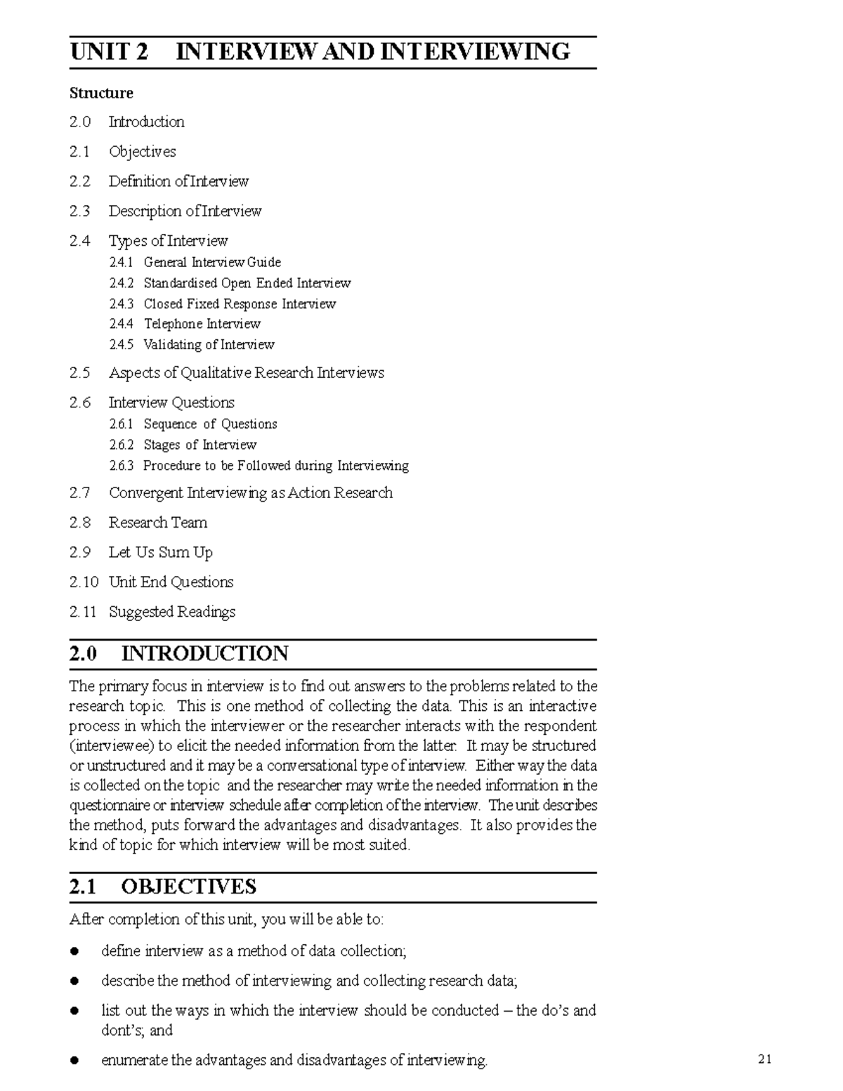 Unit-2 - 2 1 UNIT 2 INTERVIEW AND INTERVIEWING Structure 2 Introduction ...