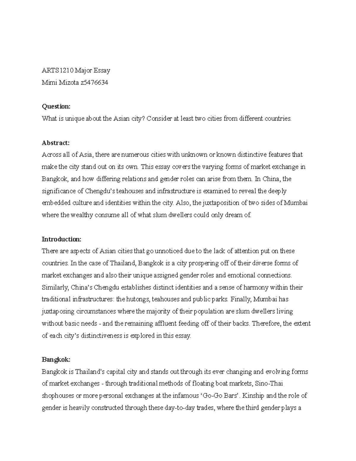 1210 major essay - ARTS1210 Major Essay Mimi Mizota z Question: What is ...