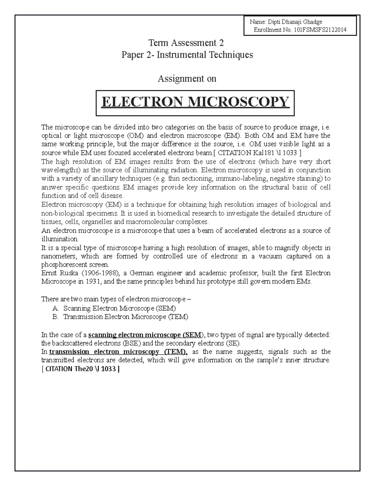 Electron Microscopy - Intrumentation - Term Assessment 2 Paper 2 ...
