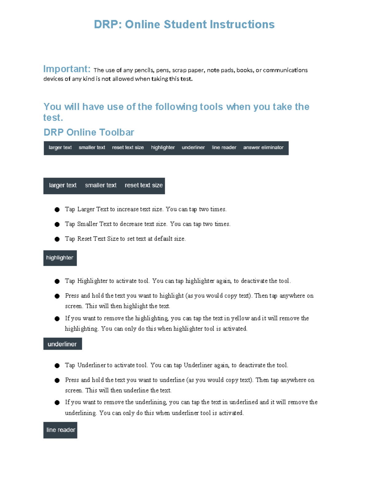 DRP Online Student Instructions - DRP: Online Student Instructions ...