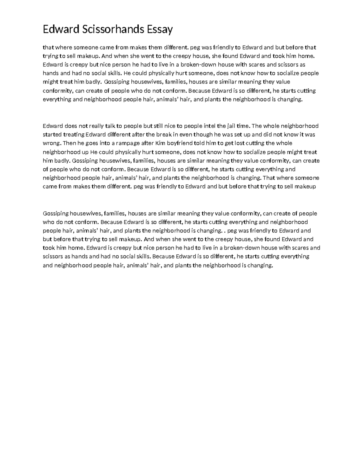 Edward - fdvcdv - Edward Scissorhands Essay that where someone came ...