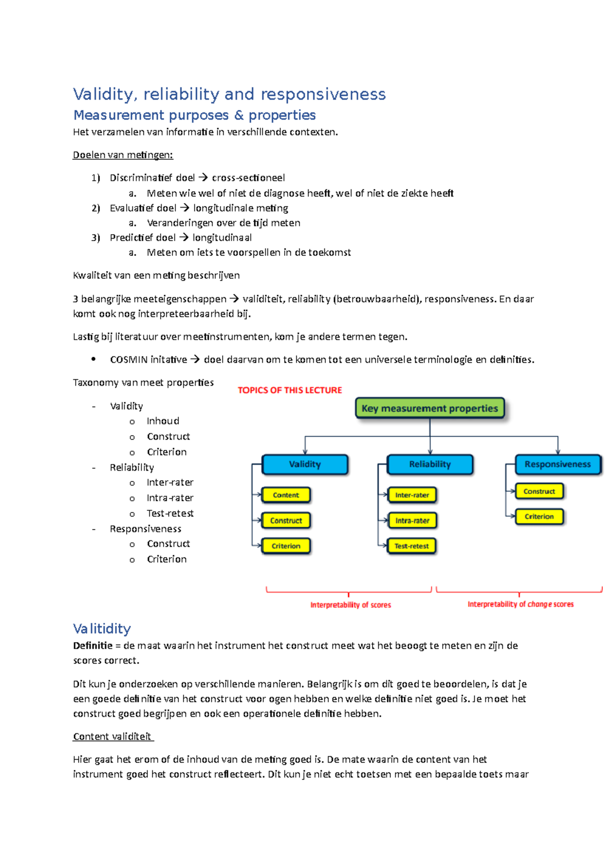 Validity, reliability and responsiveness - Validity, reliability and responsiveness Measurement ...