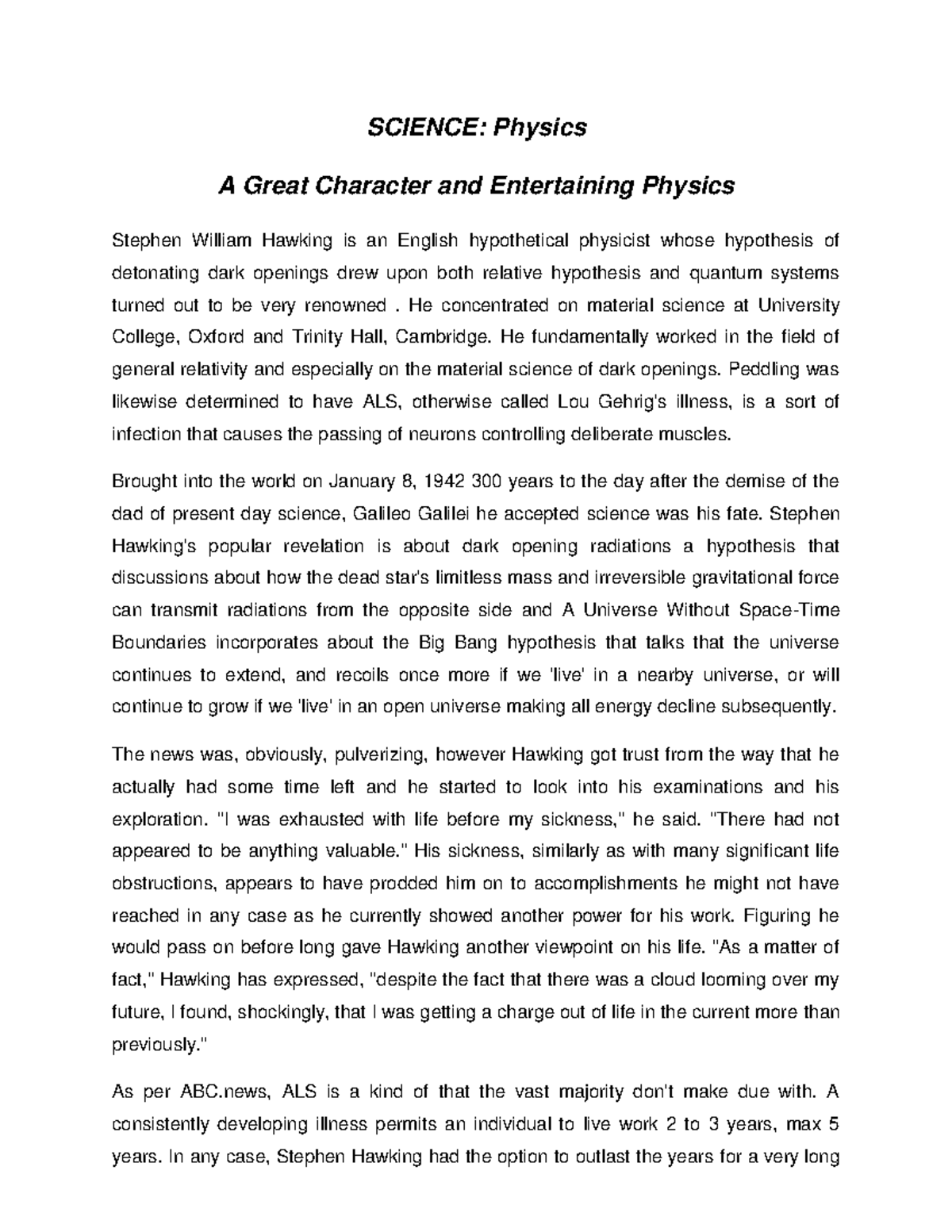 A Great Character and Entertaining Physics - SCIENCE: Physics A Great ...