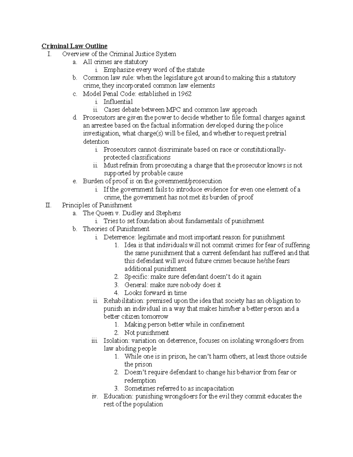 Crim Outline - Criminal Law Outline I. Overview of the Criminal Justice ...
