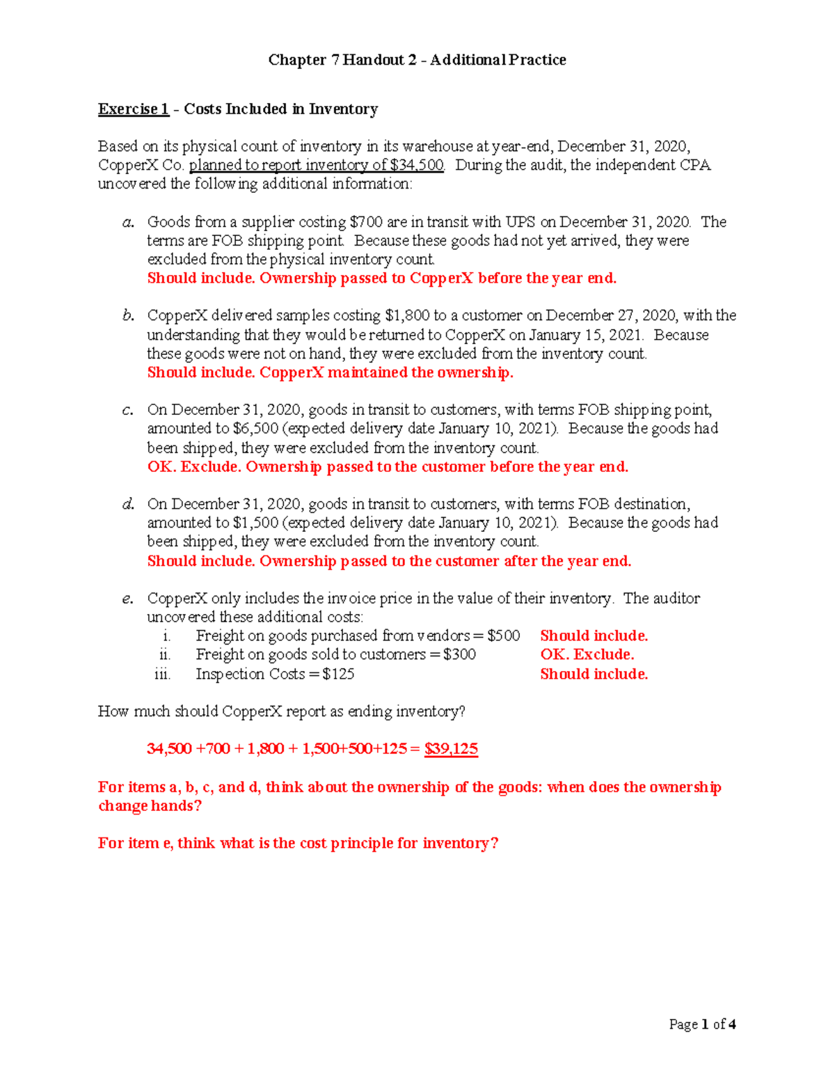 ACCT1201 Chapter 7 Handout 2 - Solution - Exercise 1 - Costs Included ...