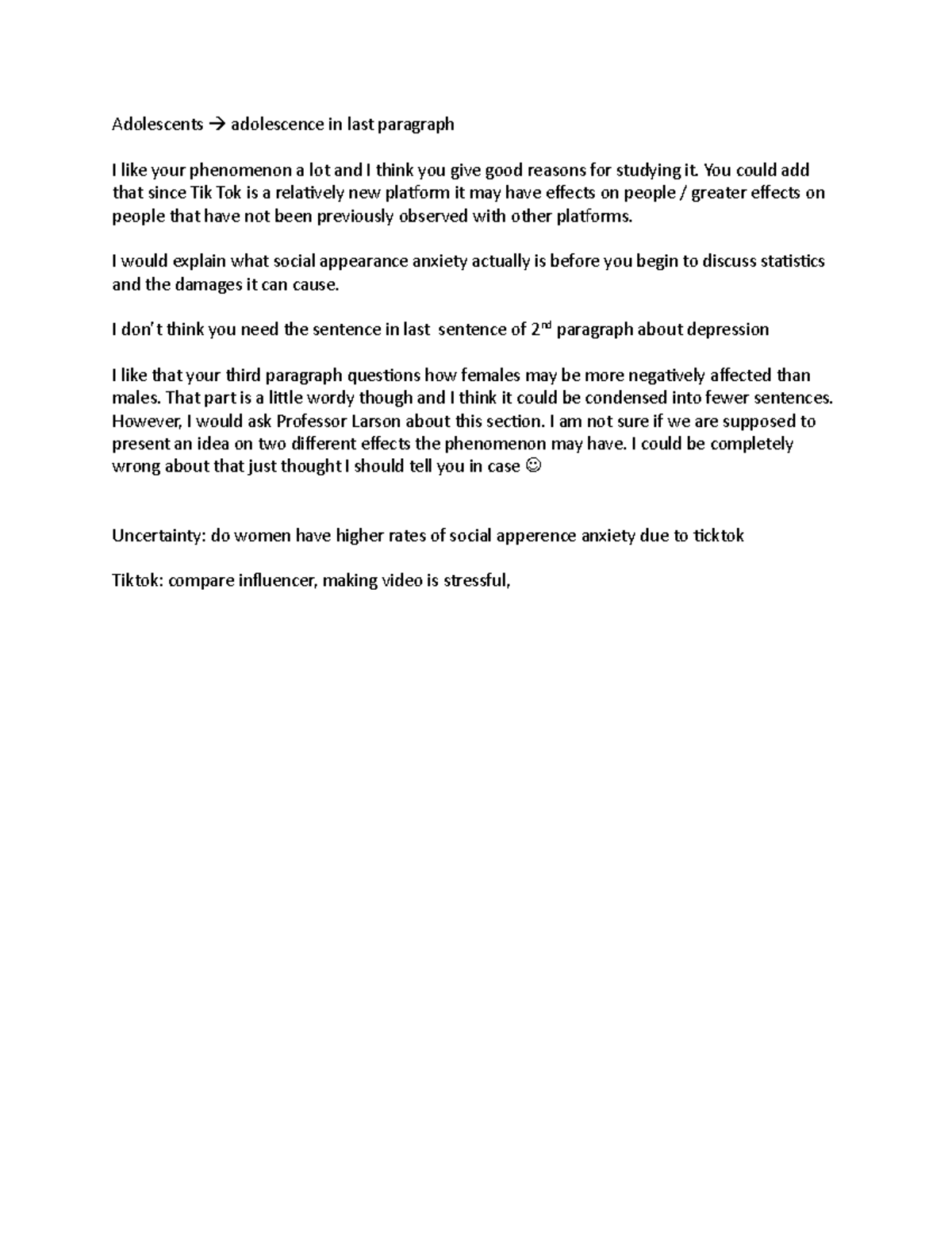 Peer review - Adolescents adolescence in last paragraph I like your ...