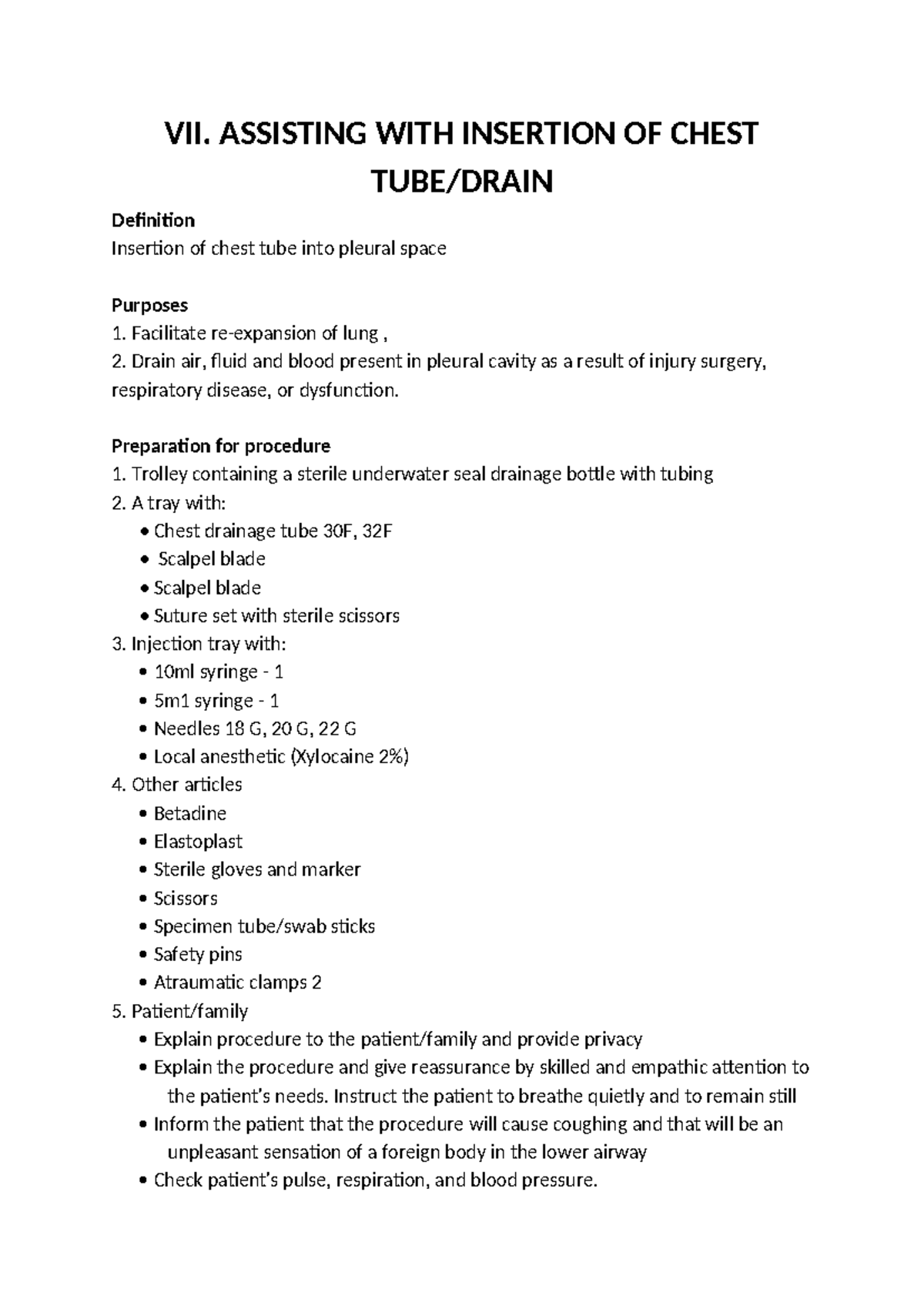 Chest tube Insertion - VII. ASSISTING WITH INSERTION OF CHEST TUBE ...