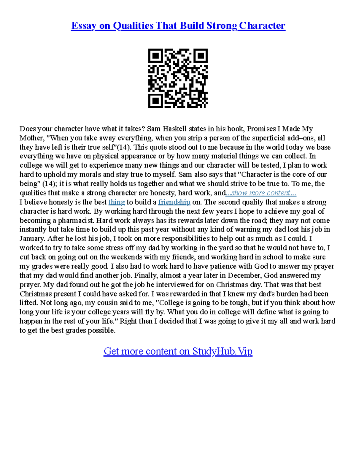 Essay On Good Character - Essay on Qualities That Build Strong ...