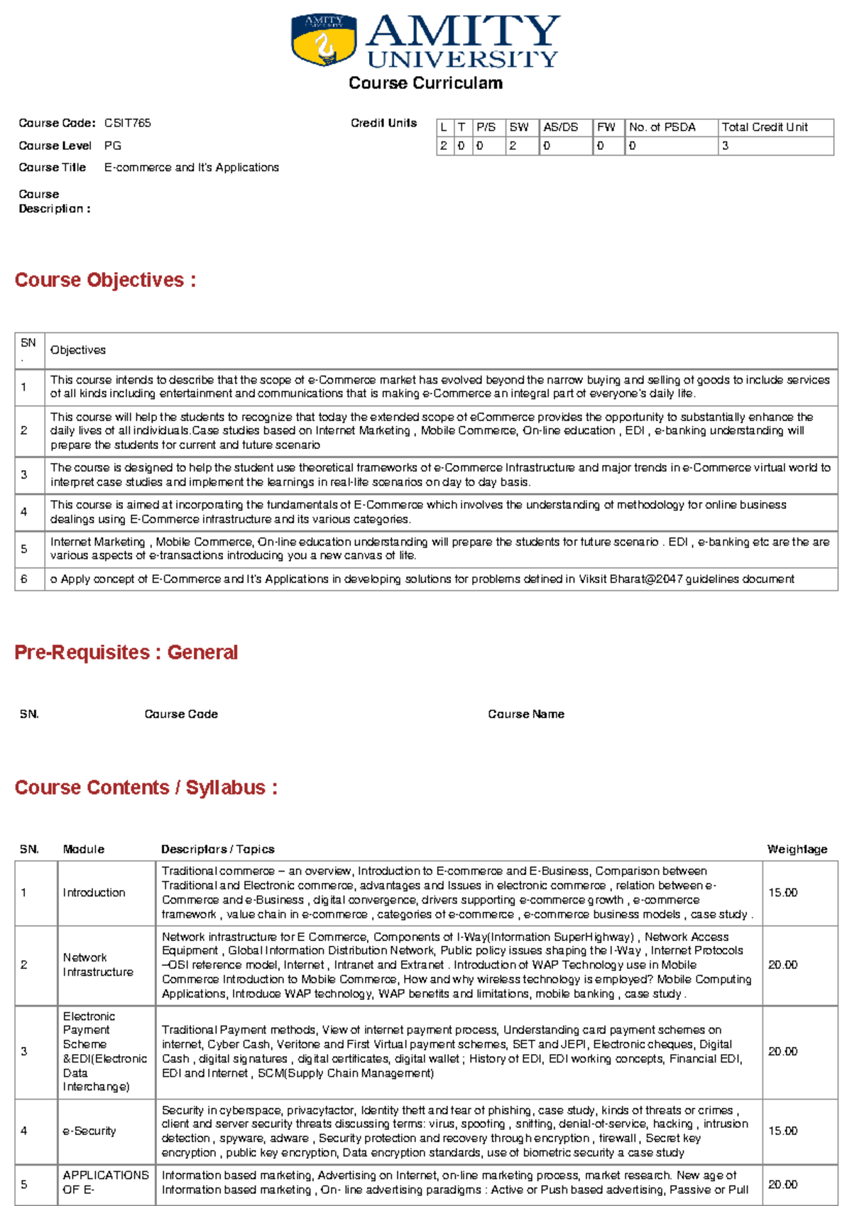 Course Curriculum-2 - Course Objectives : Pre-Requisites : General ...