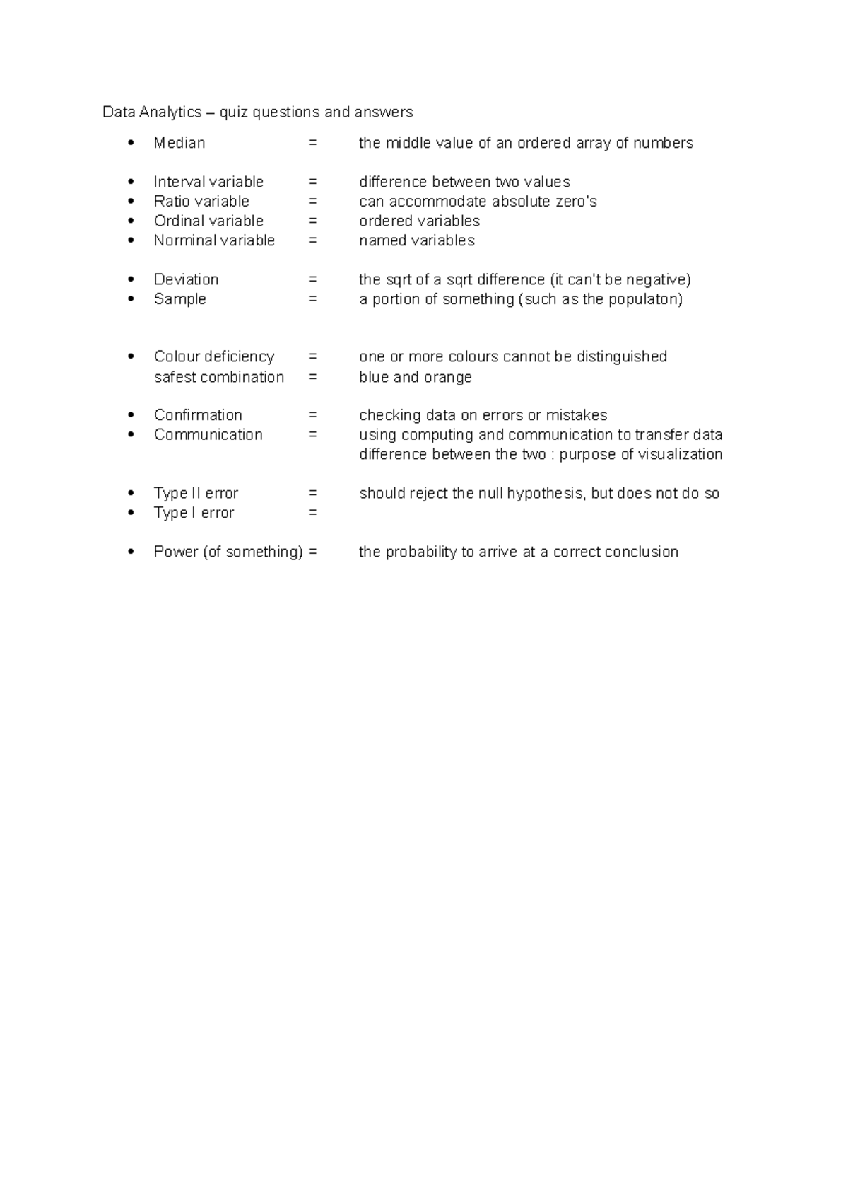 Data Analytics preparation final exam - Data Analytics – quiz questions ...