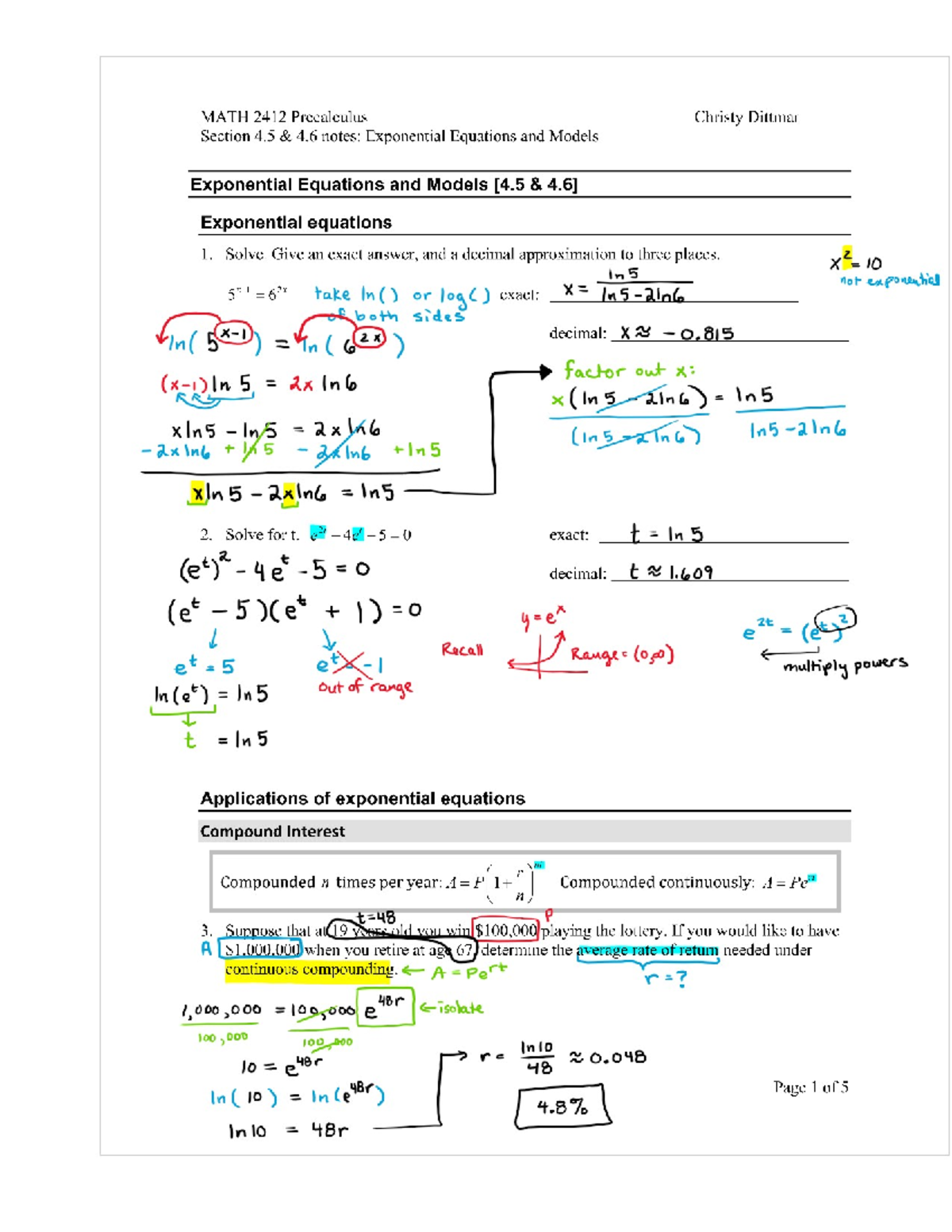 Section 4-5 4-6 Completed Notes - MATH 1115 - Studocu