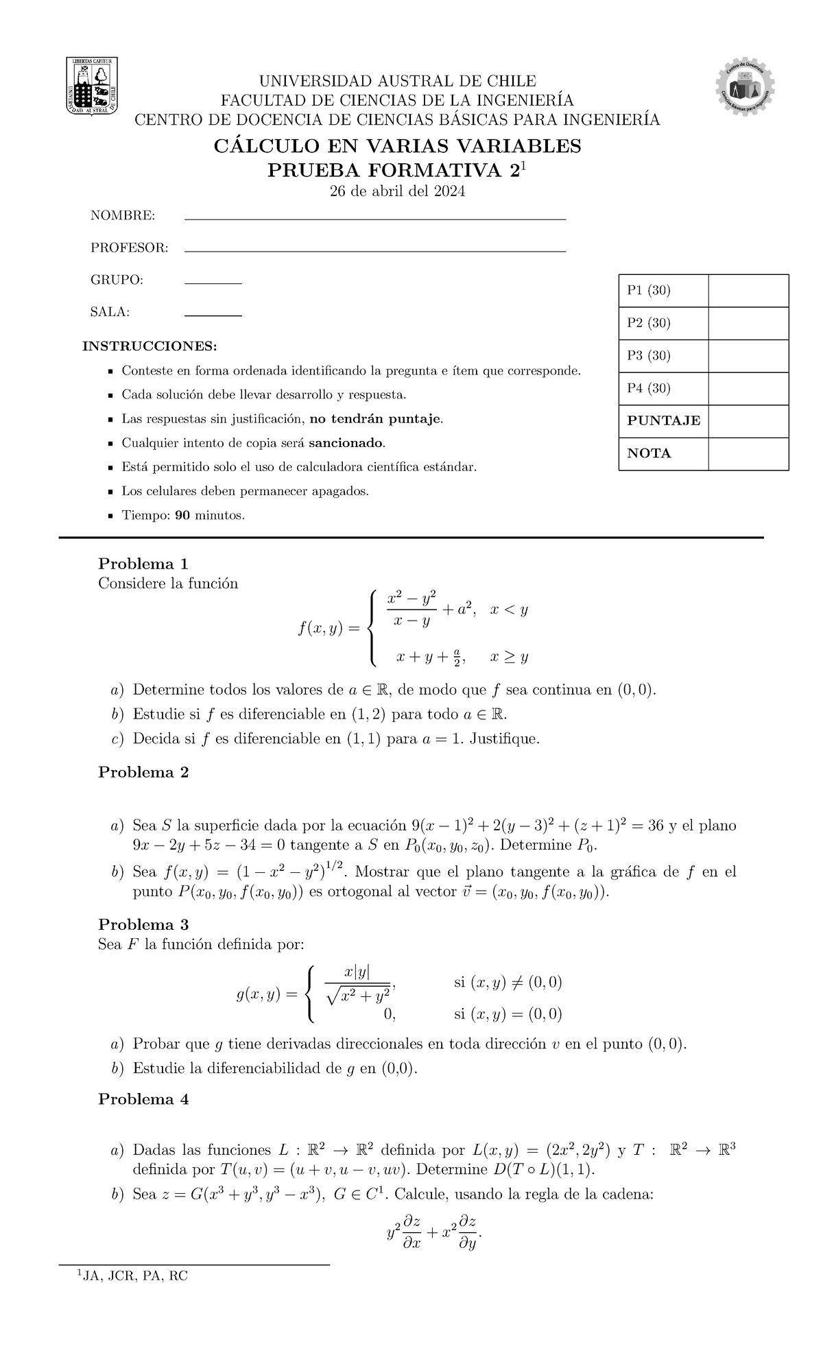 PF2 - solemne - UNIVERSIDAD AUSTRAL DE CHILE FACULTAD DE CIENCIAS DE LA ...